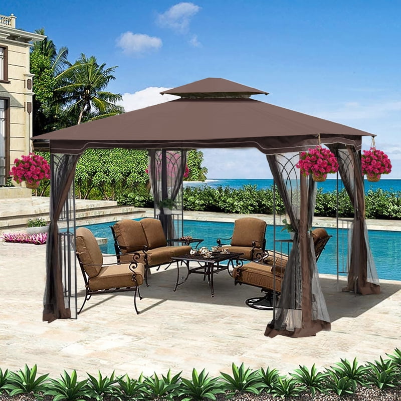 10x10 Outdoor Patio Gazebo Canopy Tent With Ventilated Double Roof And ...