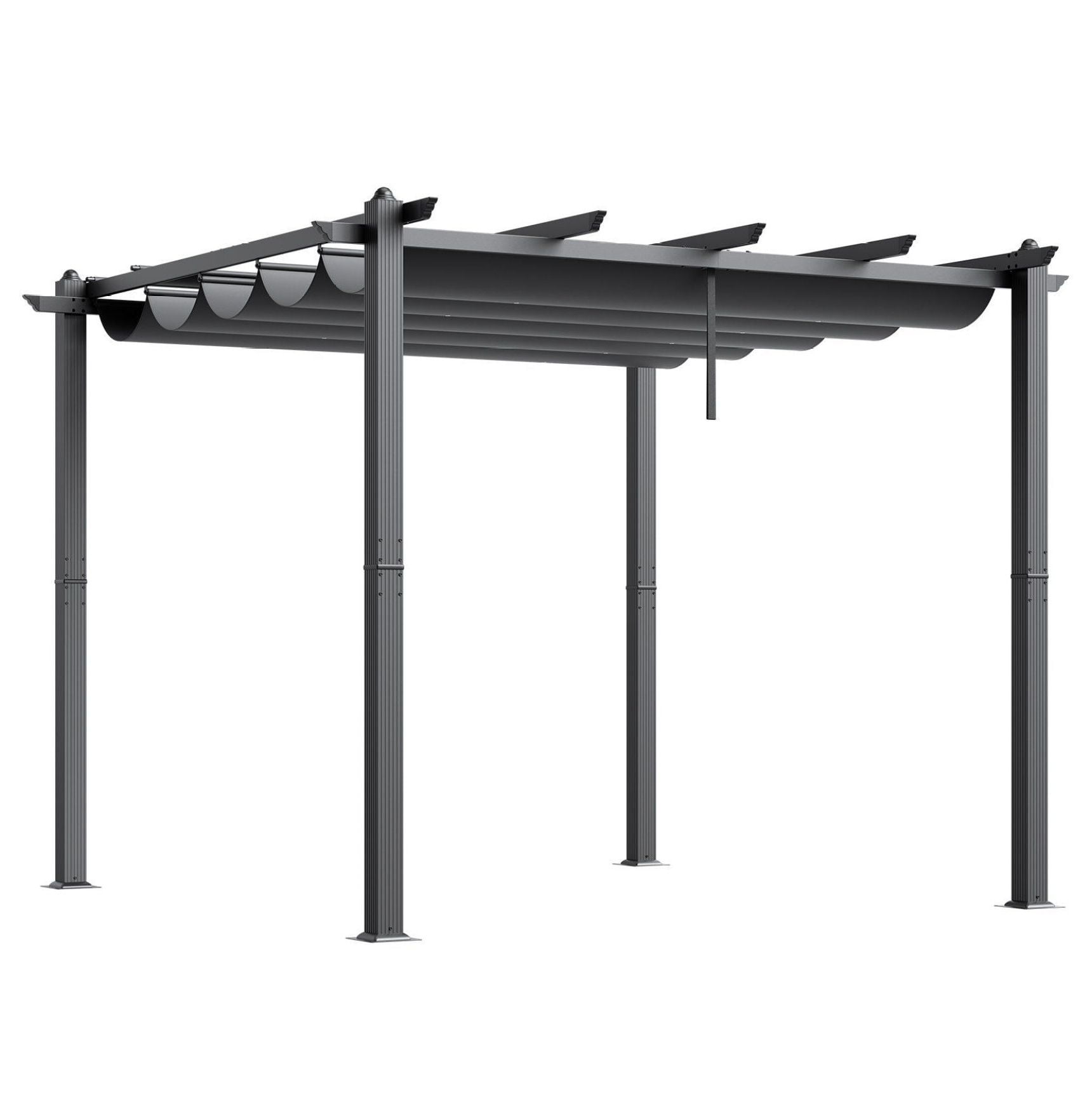 10x10 Outdoor Pergola Retractable Canopy Aluminum Gray Patio Shade ...
