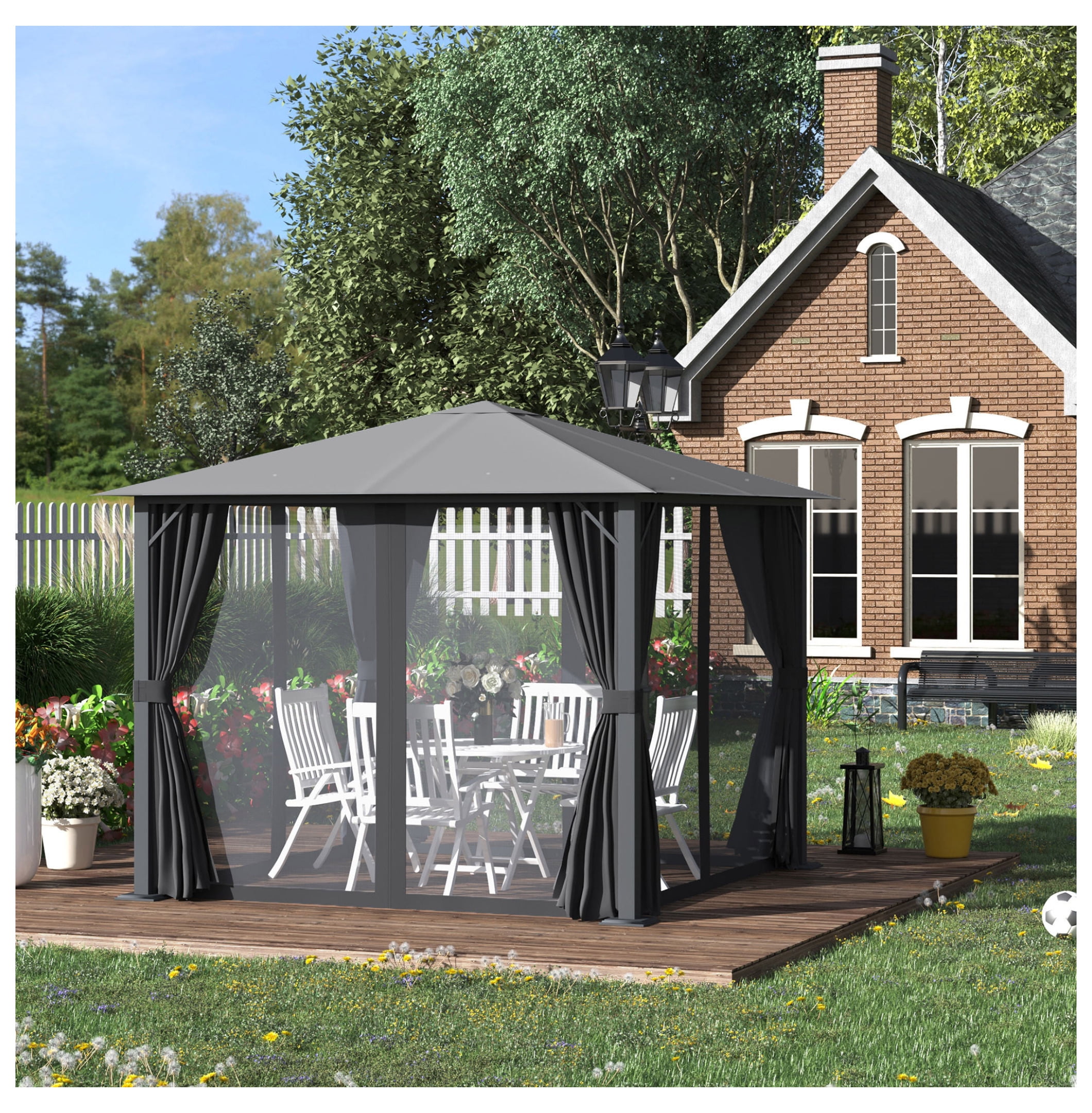 10x10 Patio Gazebo Outdoor Canopy Shelter with Netting & Curtains Black ...