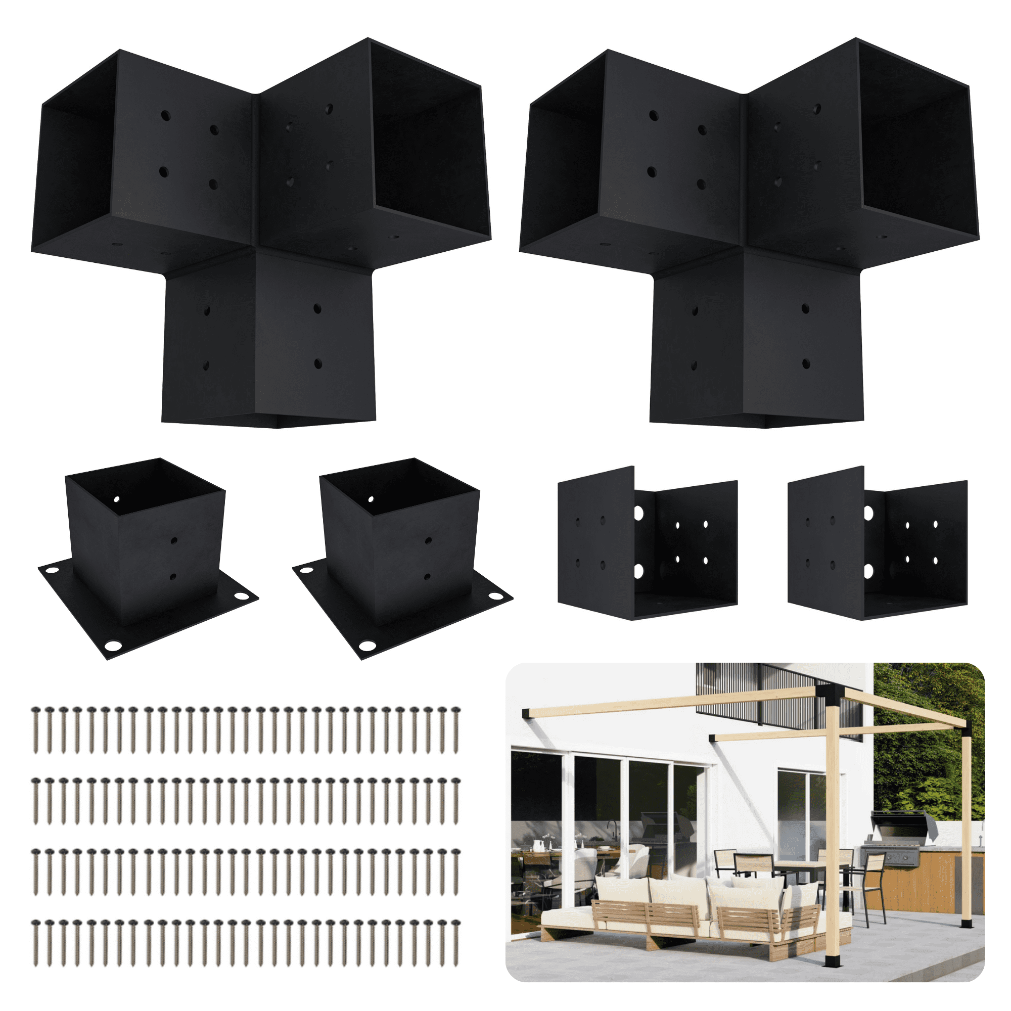 10x10 Pergola Timber Frame Kit - Black Steel 4x4 Brackets for Simple ...