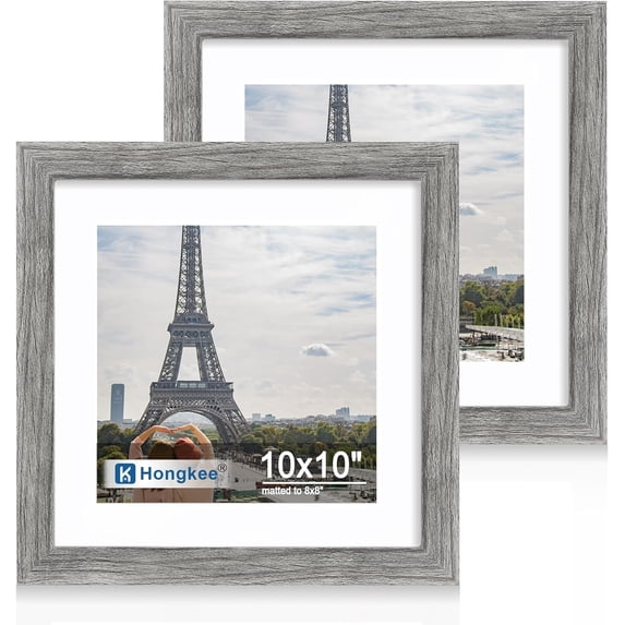 10x10 Picture Frame Set of 2, Made of Real Glass and Grey Wooden Frame ...