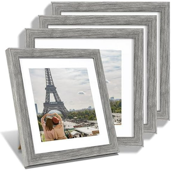 10x10 Picture Frame Set of 4, Made of Glass and Grey Wooden Frame ...