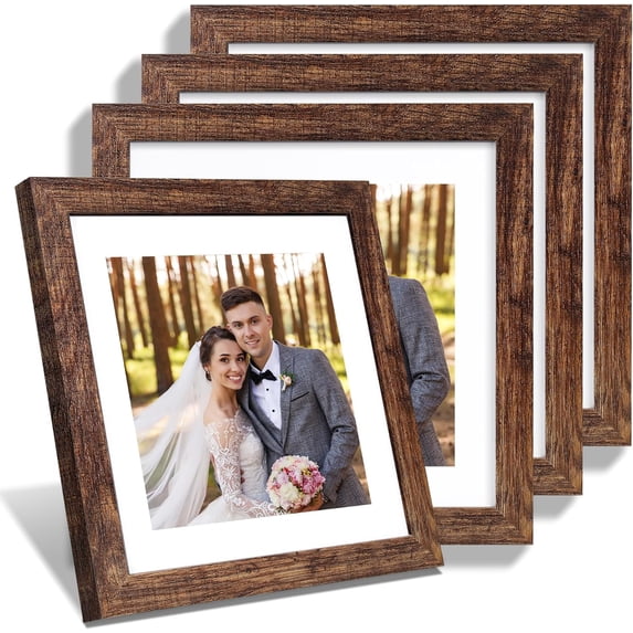 10x10 Picture Frame Set of 4, Made of Glass and Rustic Brown Wooden ...