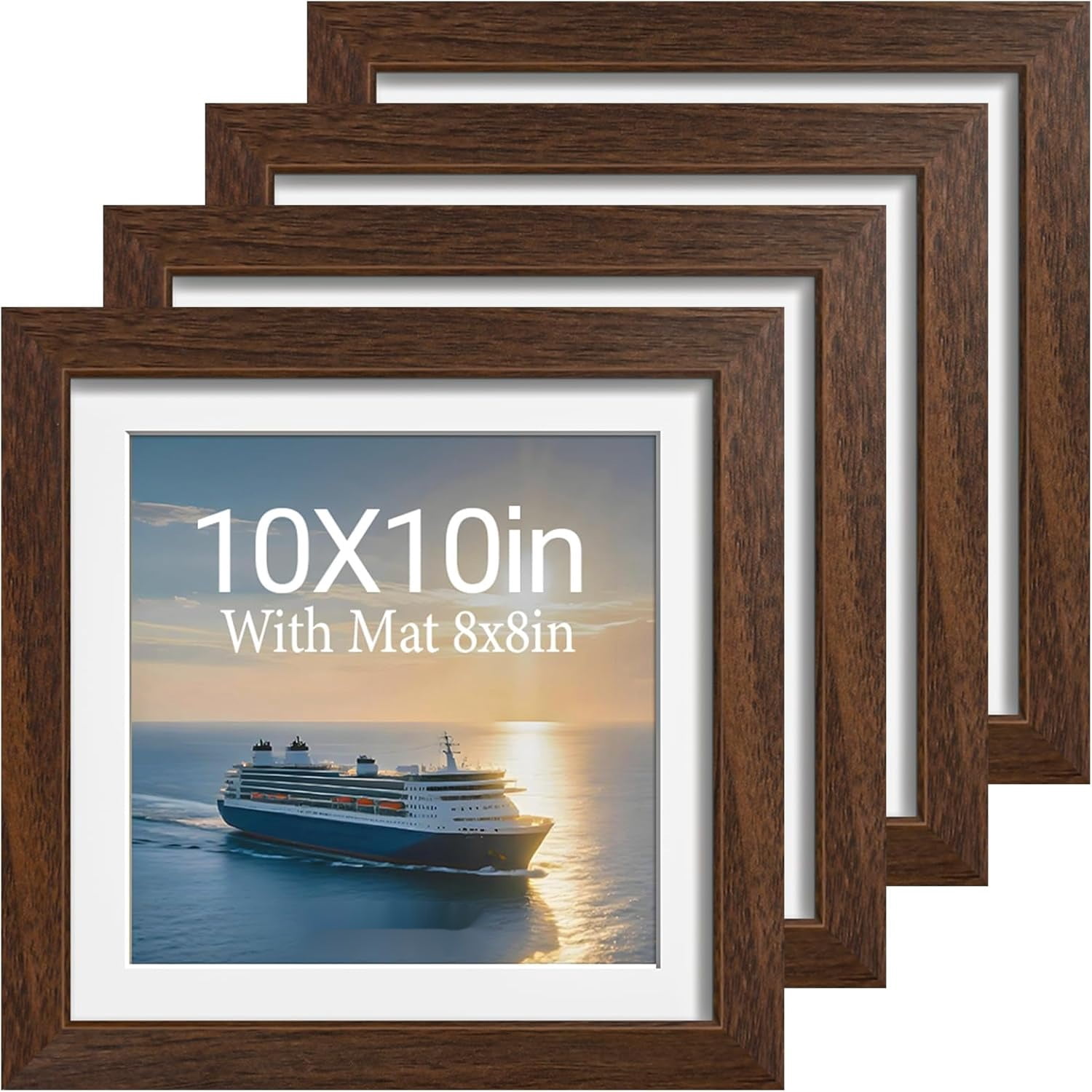 10x10 Picture Frame Set - 4 Pack, Brown Solid Wood Photo Frames ...
