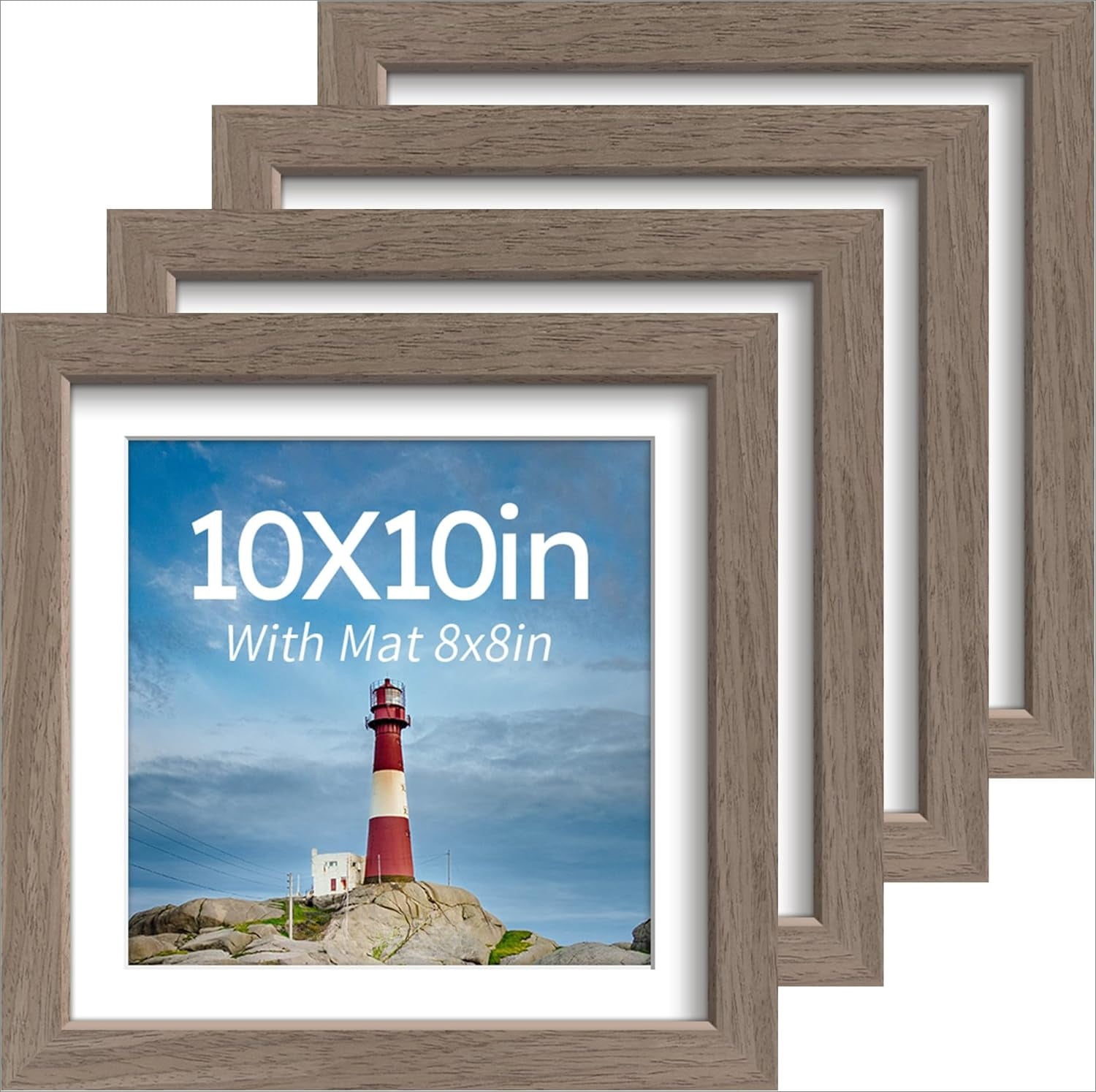 10x10 Picture Frame Set - 4 Pack, Walnut Solid Wood Photo Frames ...