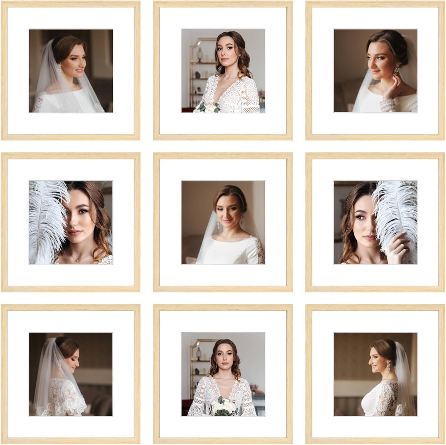 10x10 Picture Frame Set of 9, Display Pictures 8x8 with Mat or 10x10 ...