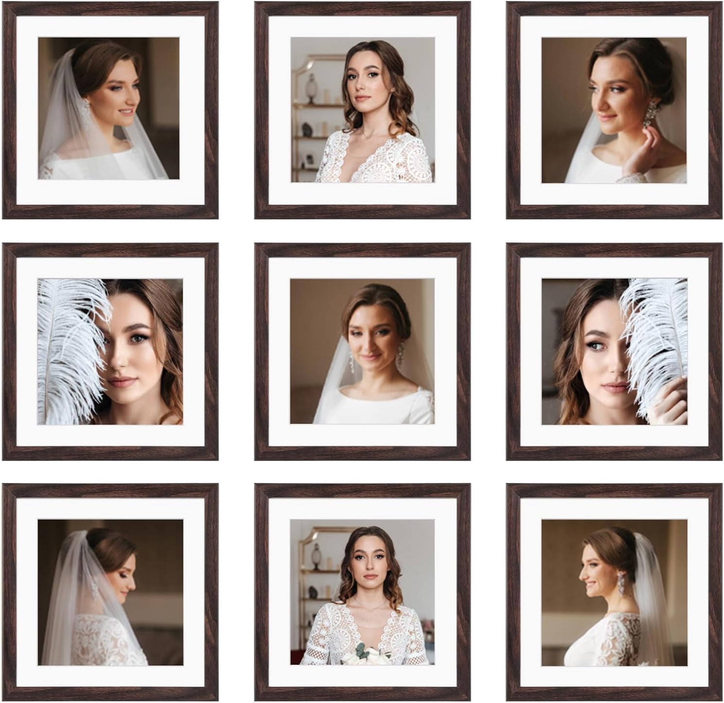 10x10 Picture Frame Set of 9, Display Pictures 8x8 with Mat or 10x10 ...