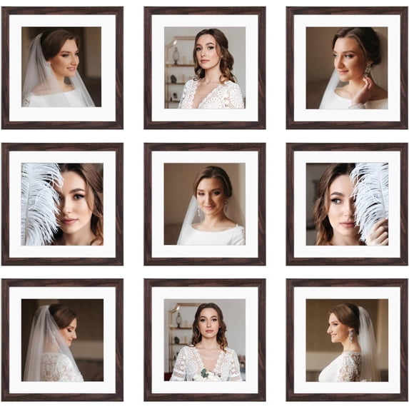 10x10 Picture Frame Set of 9, Display Pictures 8x8 with Mat or 10x10 ...