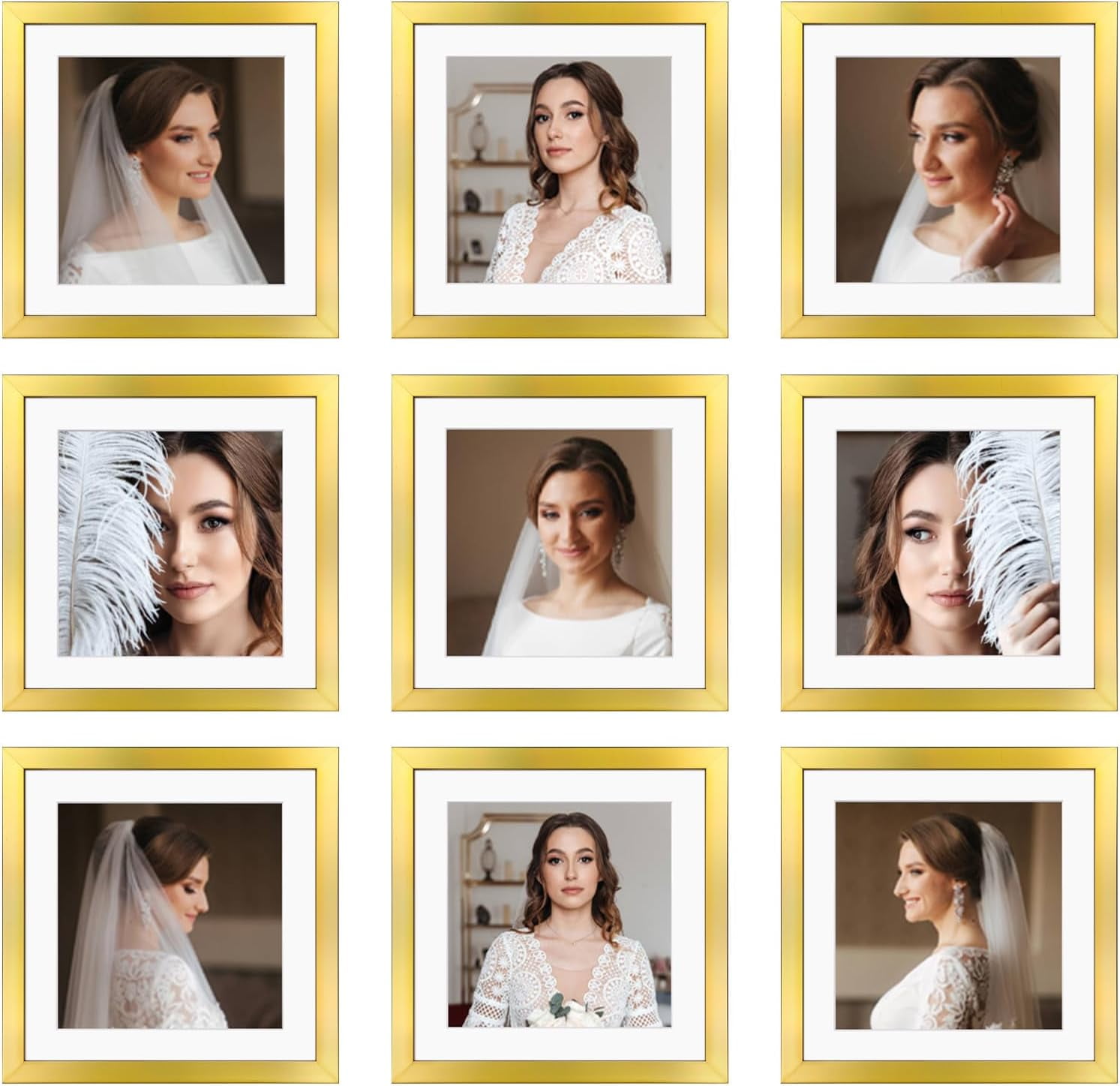 10x10 Picture Frame Set of 9, Display Pictures 8x8 with Mat or 10x10 ...