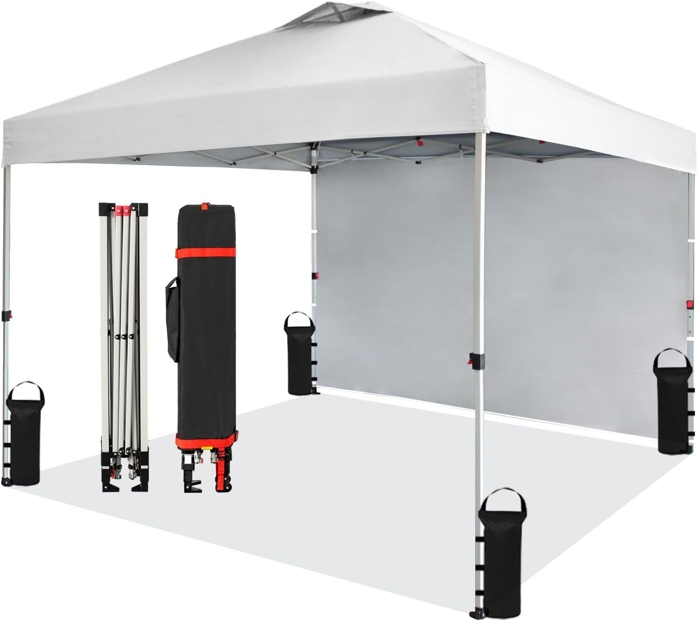 10x10 Pop Up Canopy with 1 Side Wall - Beach Tent with One Push Setup ...
