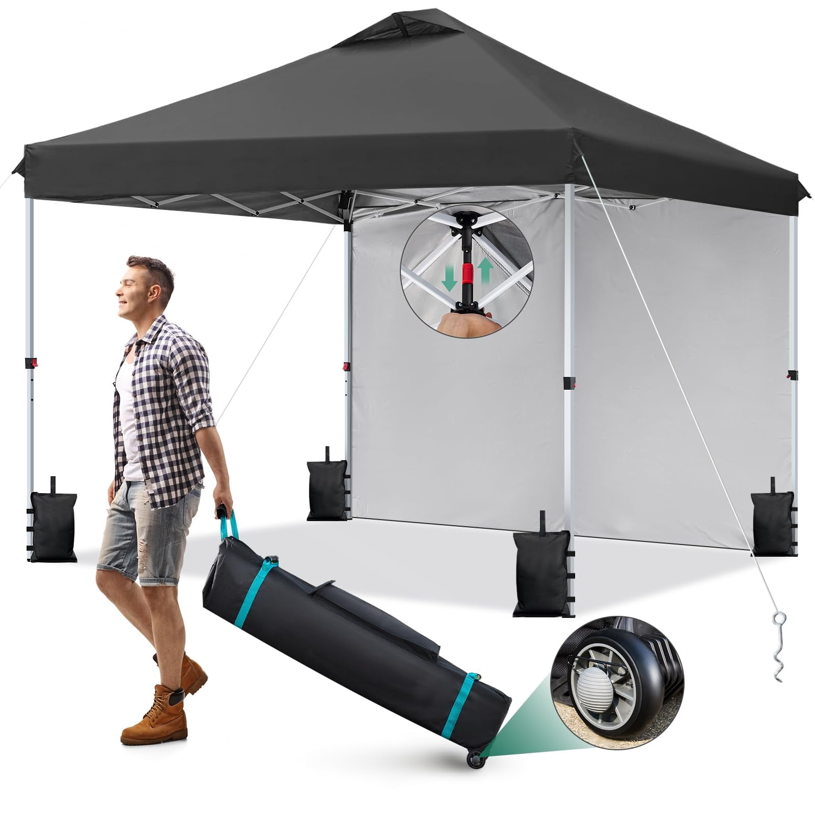 10x10 Pop Up Canopy with 1 sidewall, Easy Up Canopy Tent with Removable ...