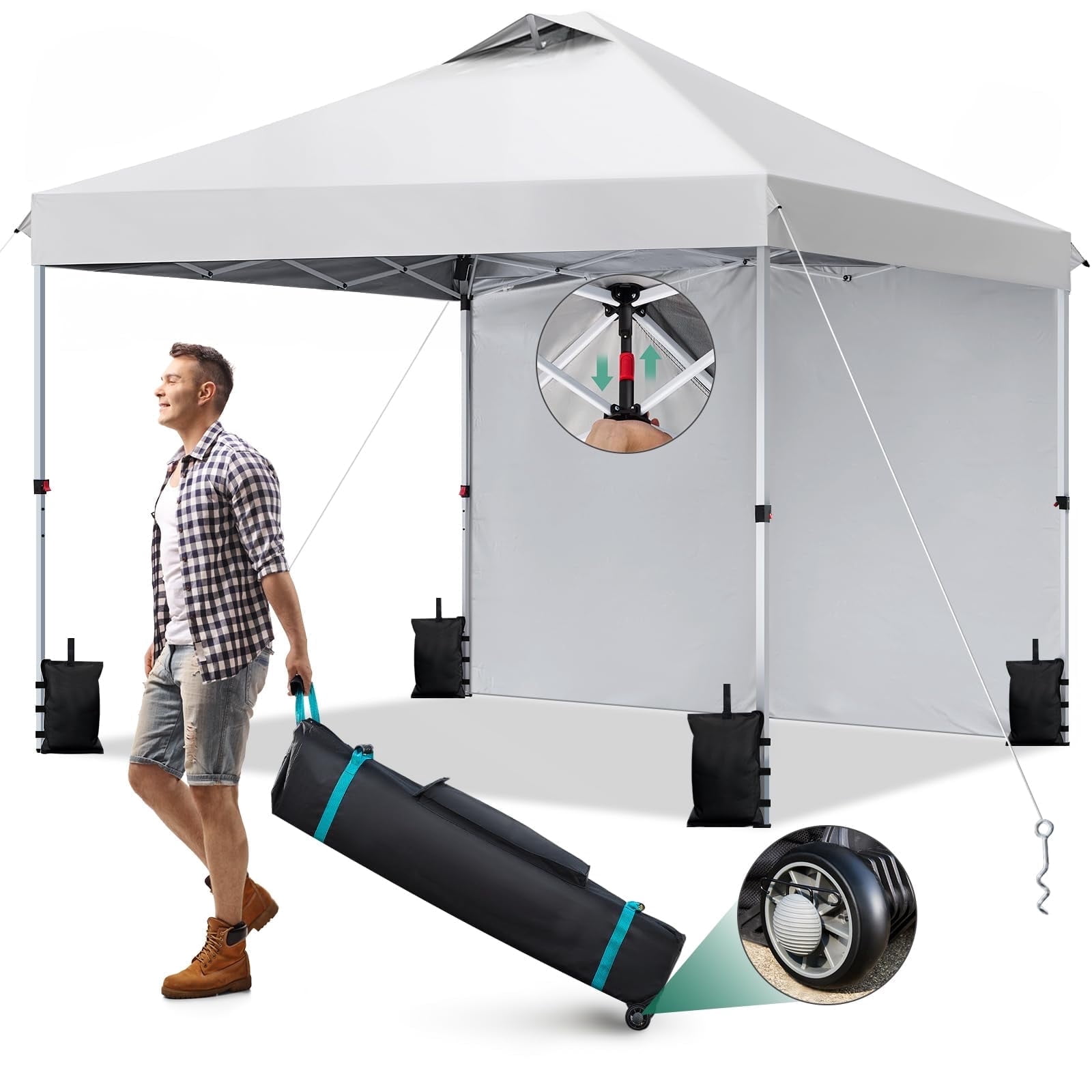 ONBRILL 10x10 Pop up Camping Canopy Tent w/1 Sidewall, Wheel Bag ...