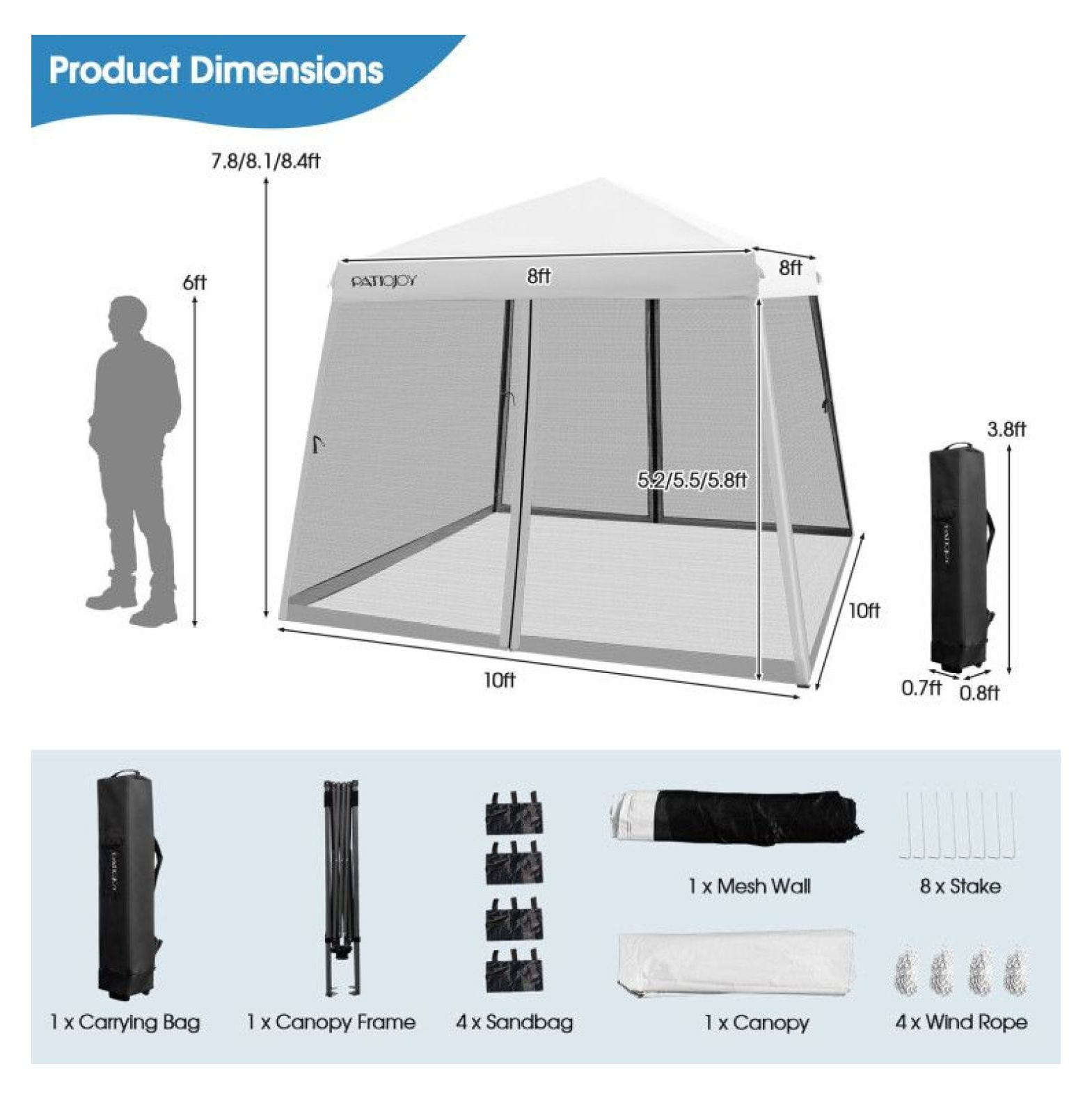 10x10 Pop Up Canopy with Mesh Sidewalls, Roller Bag - Adjustable Legs ...