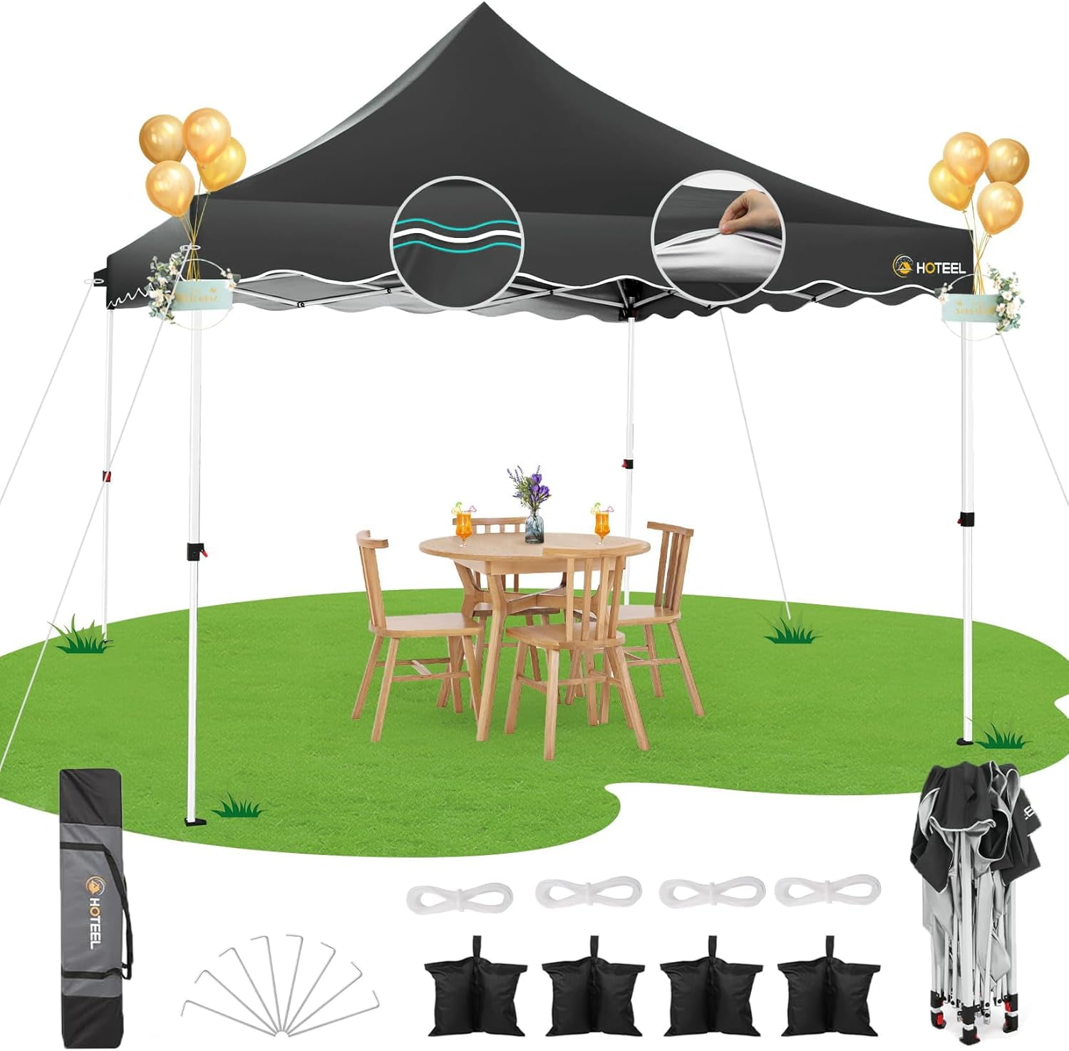 10x10 Pop Up Canopy Tent for Parties with 4 Sandbags, 4 Ropes, 4 Stakes ...