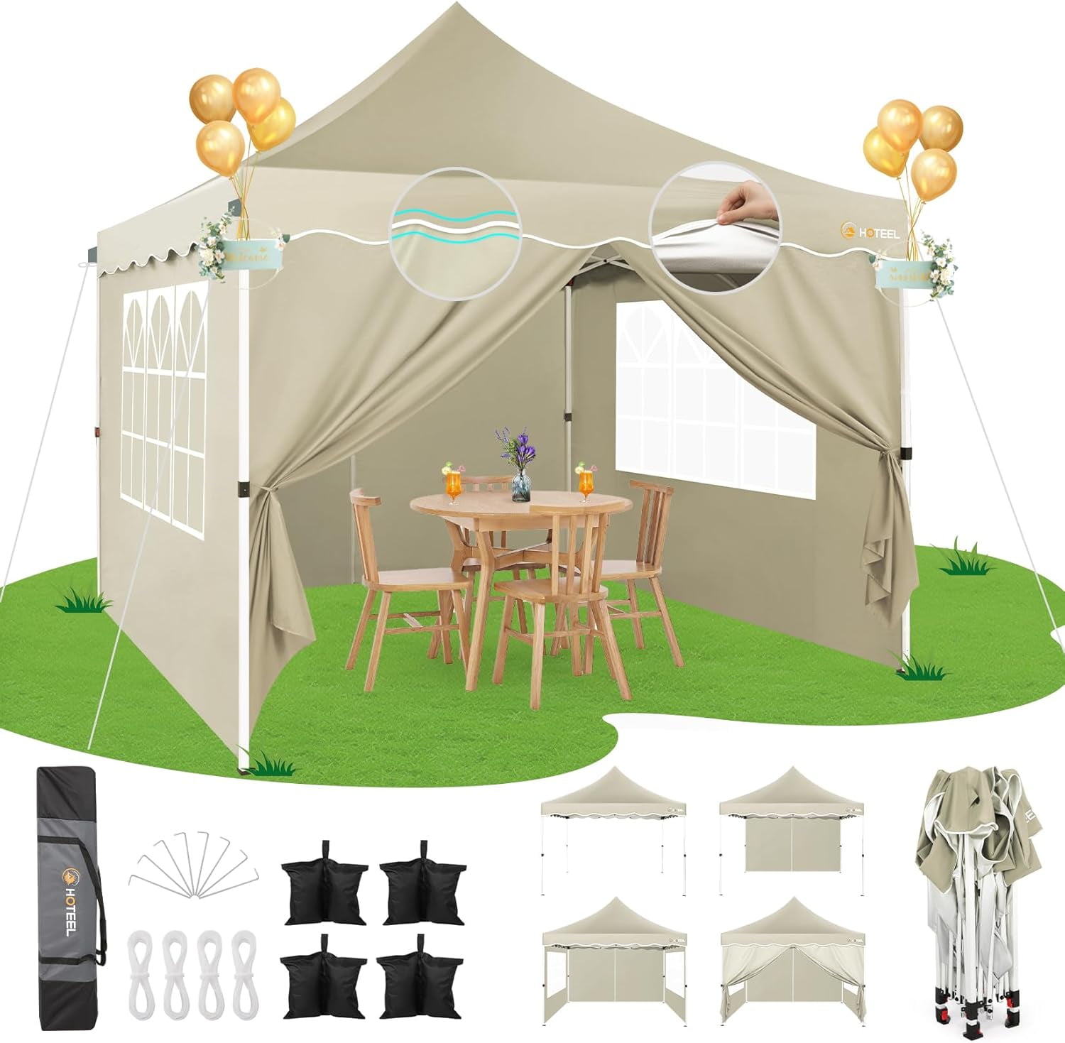 10x10 Pop Up Canopy Tent for Parties with 4 Sandbags, 4 Ropes, 4 Stakes ...