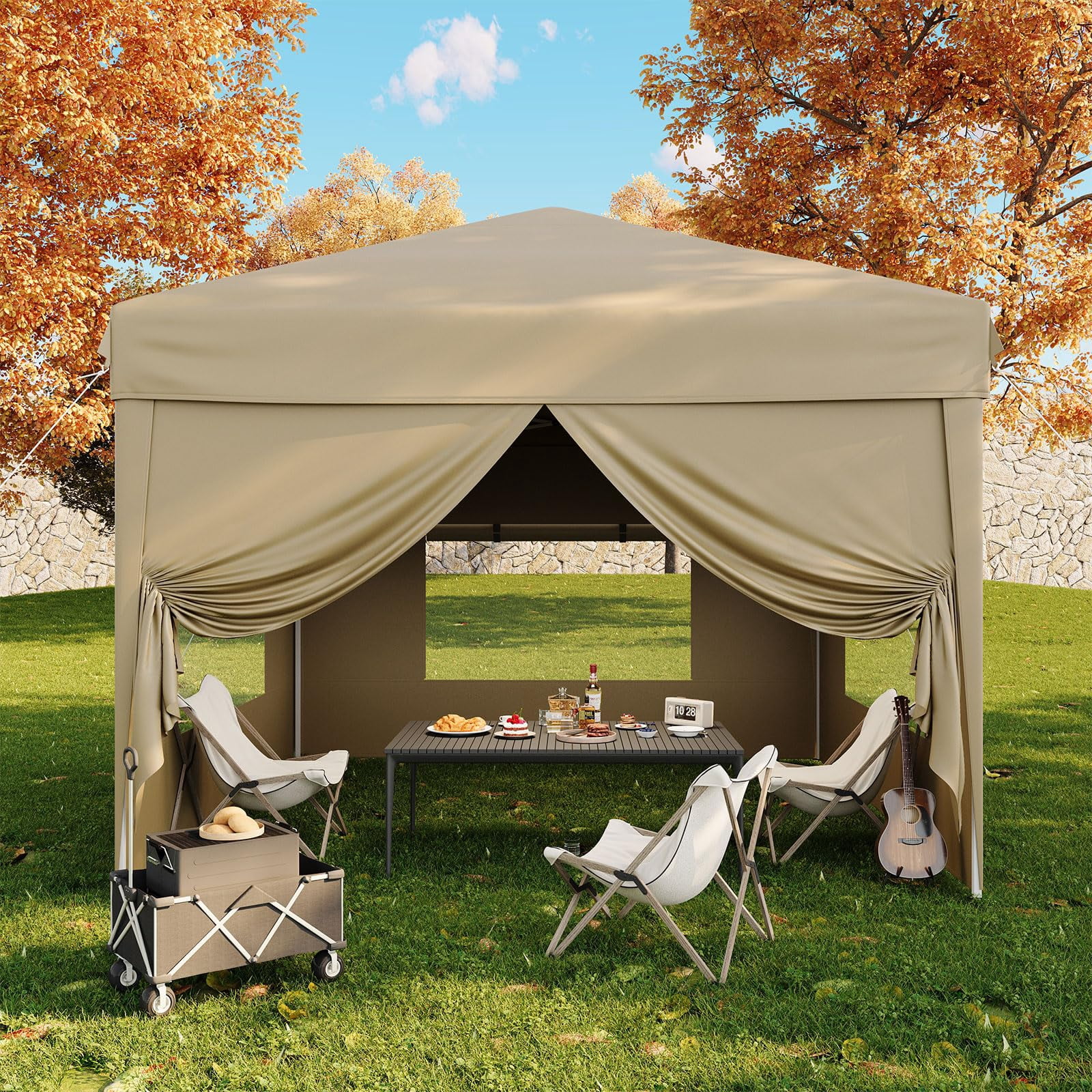10x10 Pop Up Canopy Tent with 4 Sidewalls, 3 Adjustable Heights ...