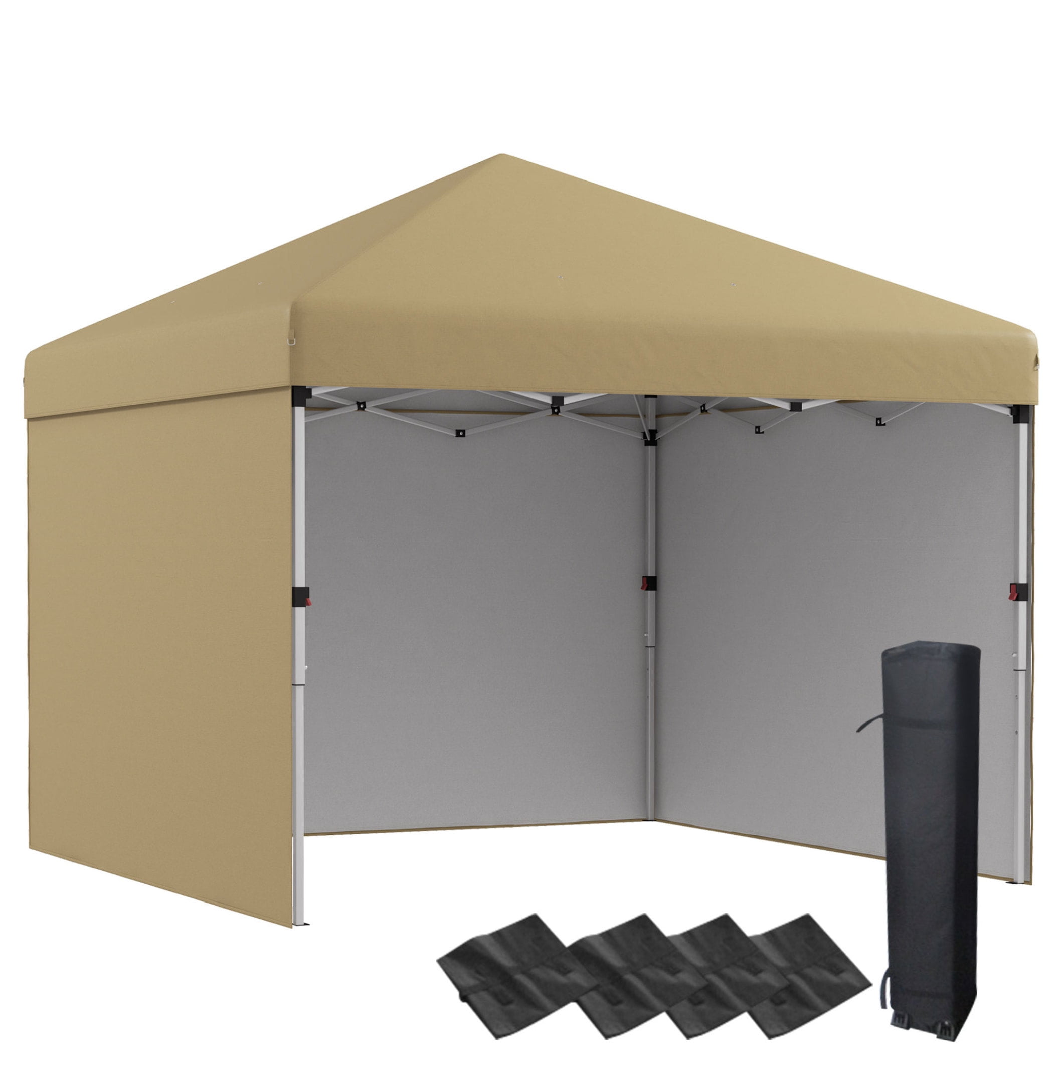 10x10 Pop Up Canopy with Sidewalls, Weight Bags & Carry Bag - Beige ...