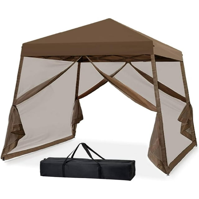 10x10 Pop up Canopy Tent with Mesh Netting, Slant Leg Instant Screened ...