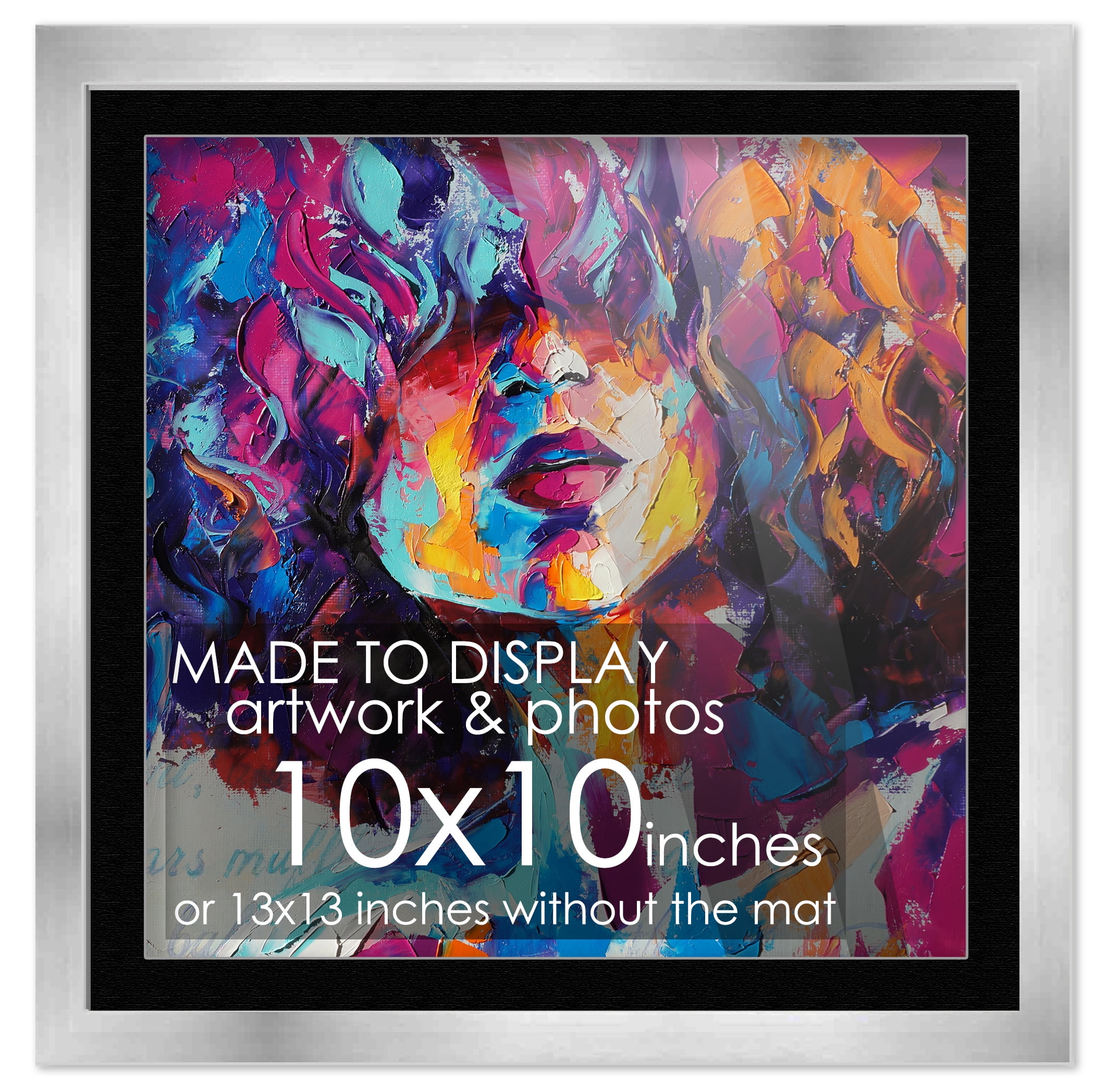 10x10 Silver Frame Matted for 10x10 Picture or 13x13 Art Poster Without ...