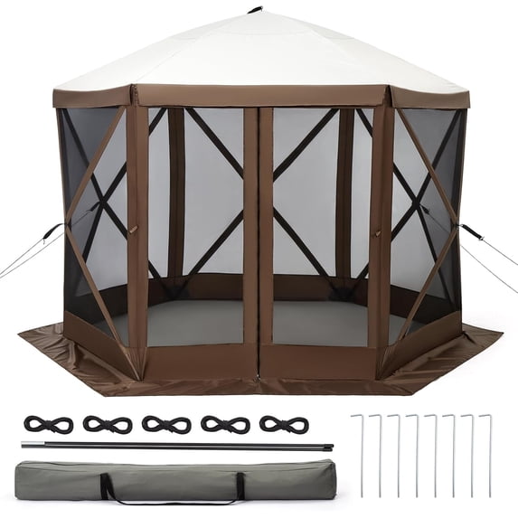 10x10 ft 6-Sided Pop Up Gazebo Tent, Waterproof UV Protected Screen ...