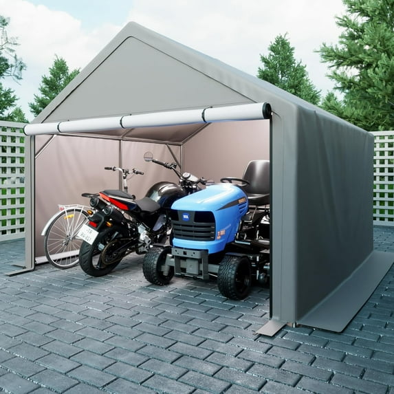 10x10 ft Portable Outdoor Storage Shelter Shed, Heavy Duty Storage Garage Shed with Roll-up ...