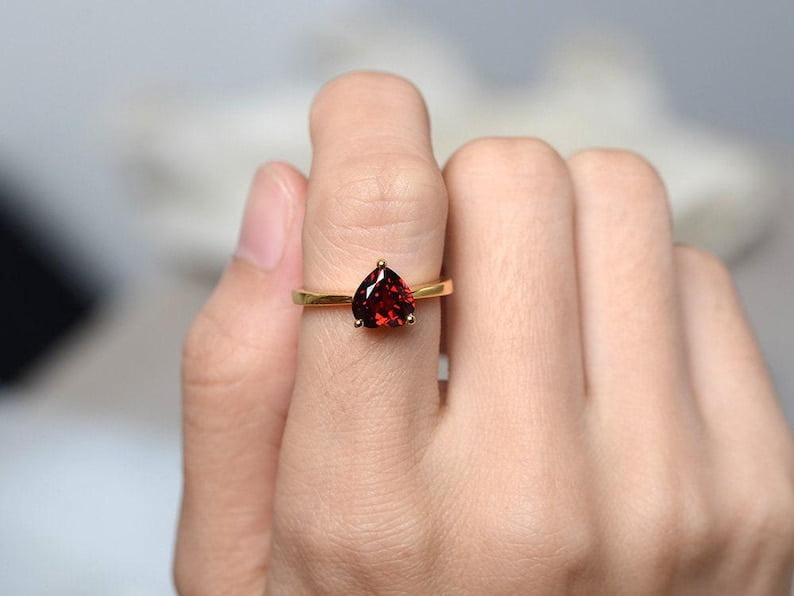 10x10 mm Natural Garnet Solitaire Wedding Ring Heart Shaped Red ...