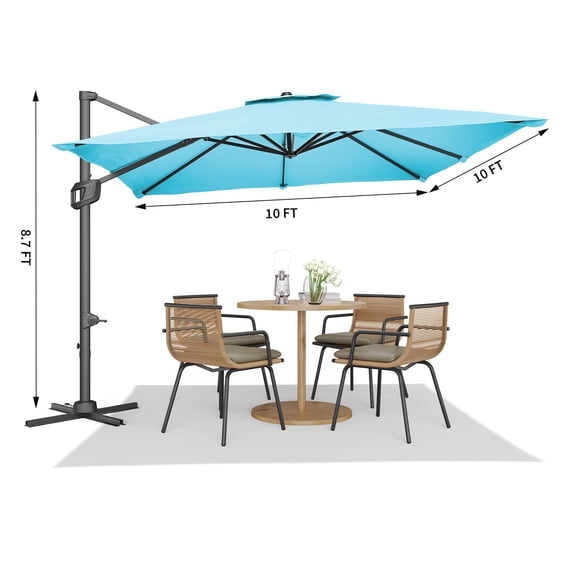 10x10FT Cantilever Patio Umbrella with Base, 360° Rotation & Infinite ...