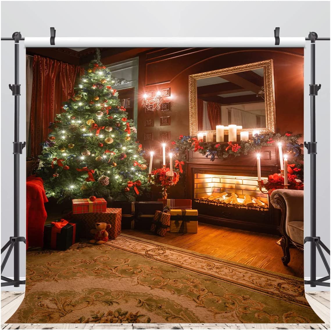 10x10FT Christmas Tree Backdrops Indoor Fireplace Photography ...
