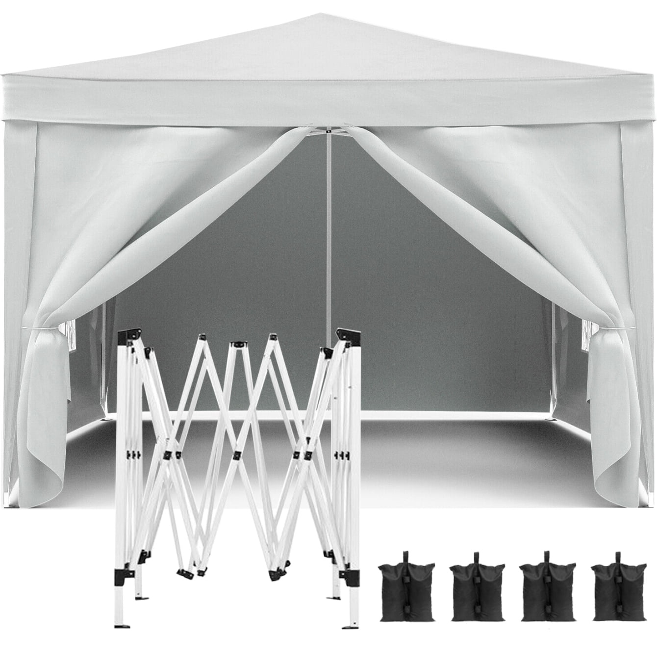 10x10FT Pop Up Canopy, Portable Folding Tent with 4 Sidewalls, 4 ...