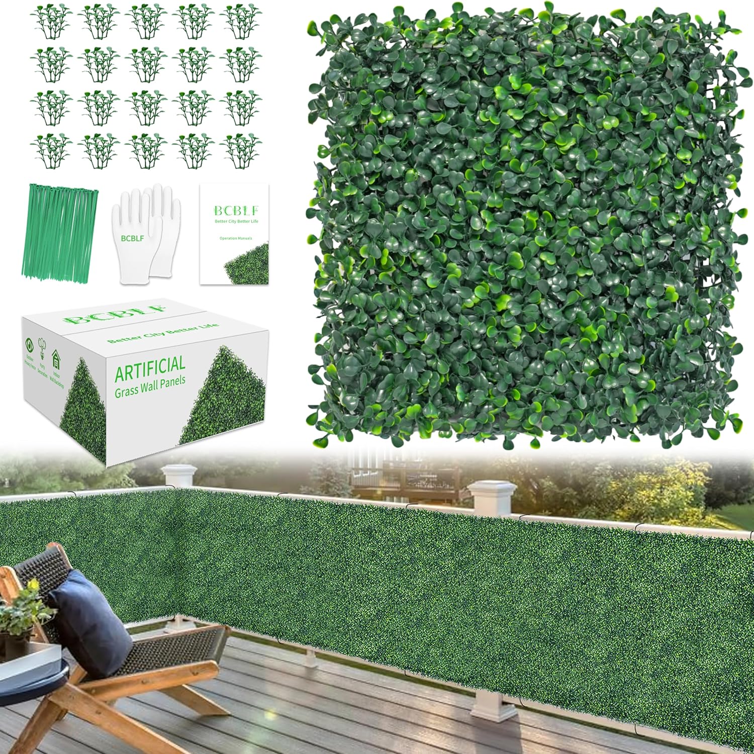 10x10Inch 12Pcs Grass Wall Panels, 4 Layers UV-Anti Boxwood Greenery ...