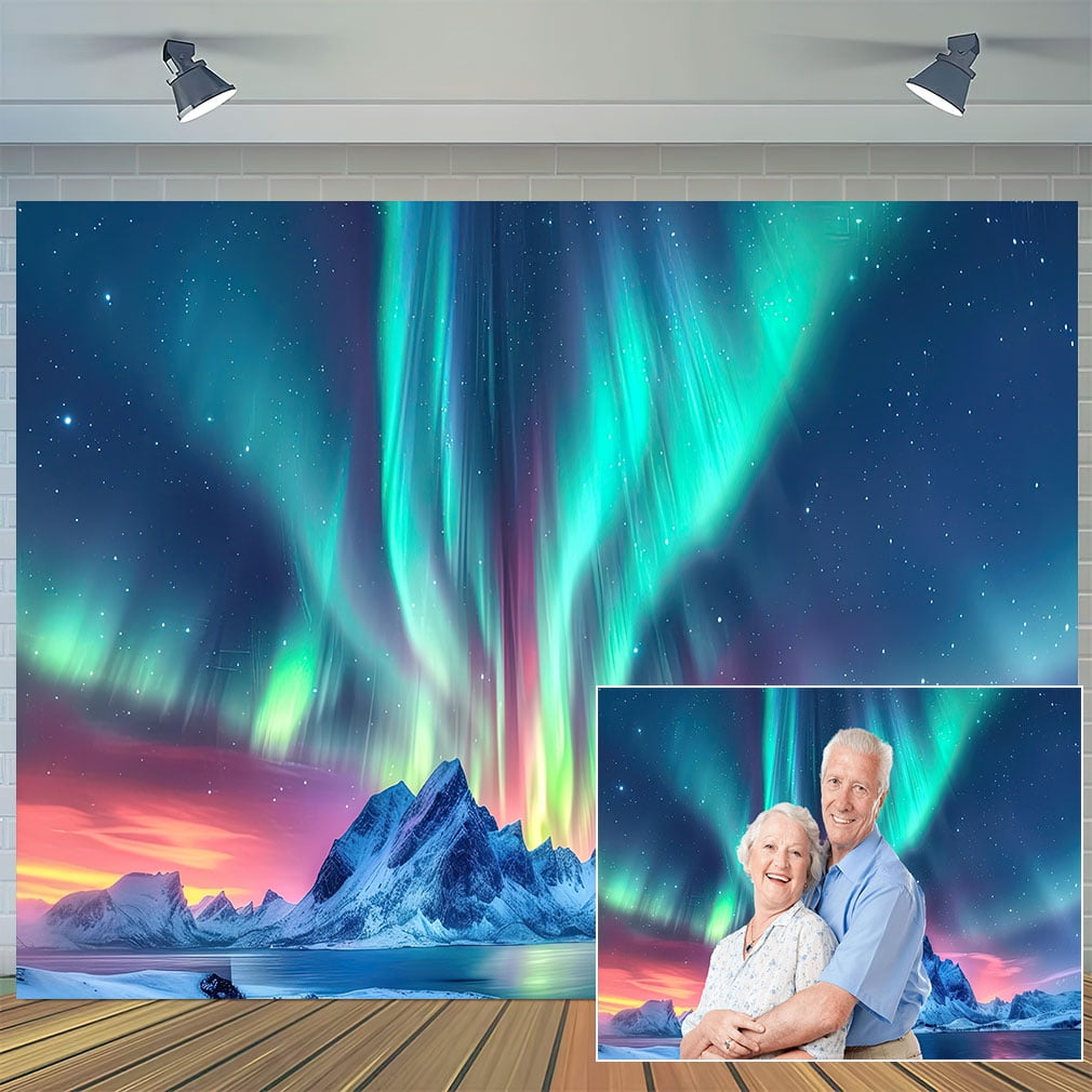 10x10ft Aurora Borealis Winter Night Sky Backdrop Snow-Capped Mountains ...