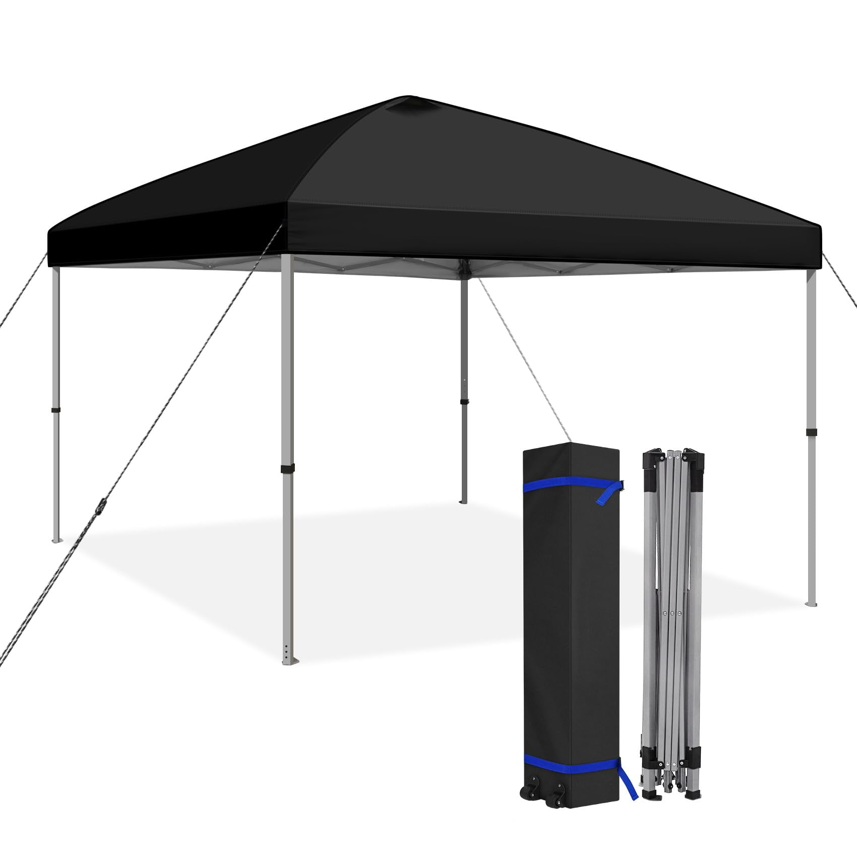 10x10ft Pop-Up Canopy Tent with One-Push Setup, Black, 1 Count ...