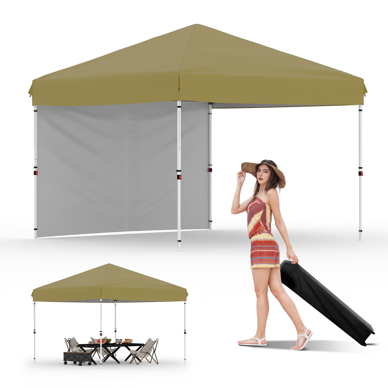 10x10ft Pop-Up Gazebo Tent with 210D Oxford Cloth & Waterproof Roof, 3 ...