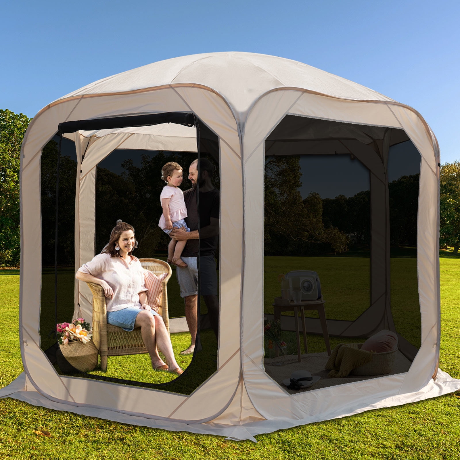 10x10ft Screen House Tent, Camping Screen Room Gazebo with 2 Zipper ...