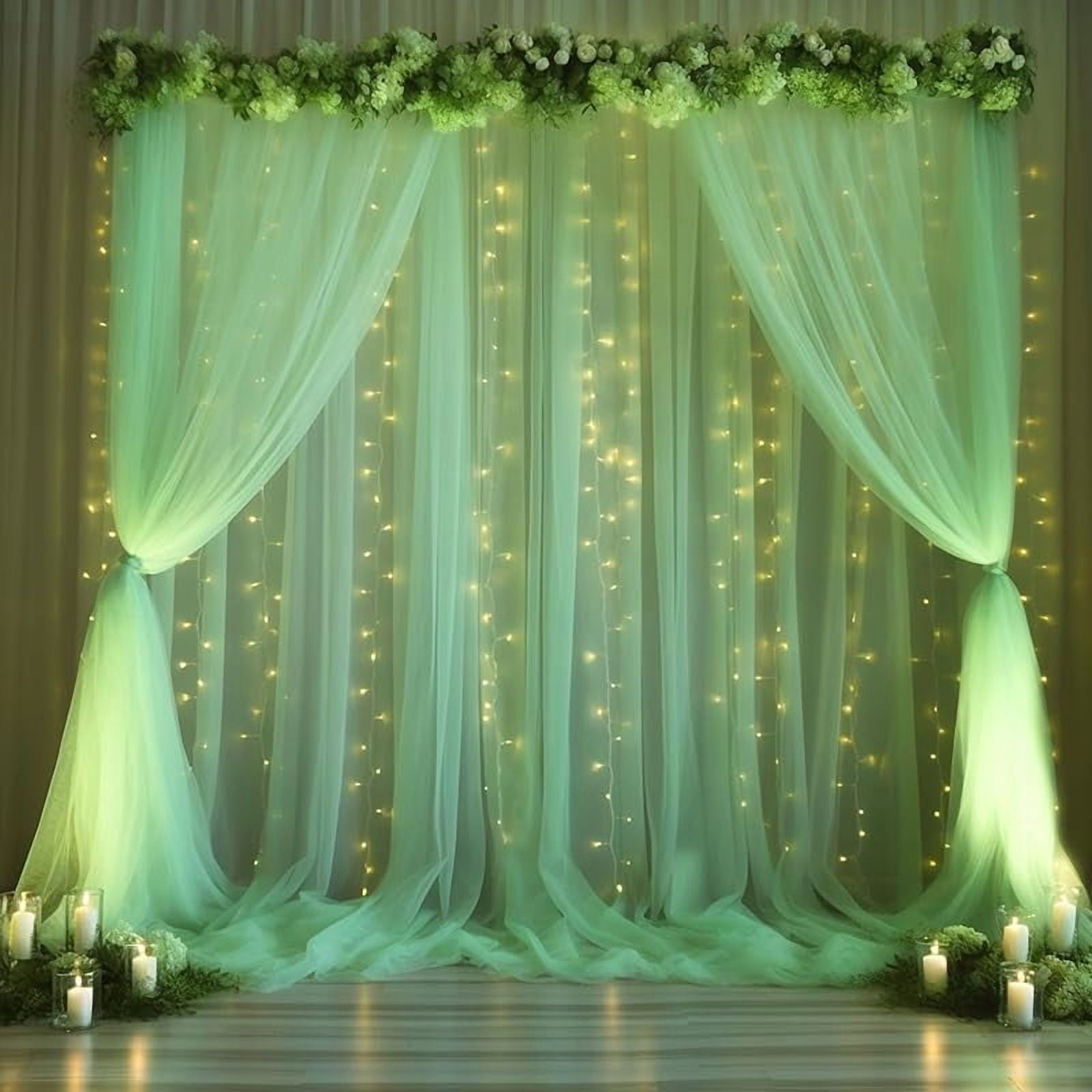 10x10ft Tulle Backdrop Curtain with Lights String for Parites, Sheer ...