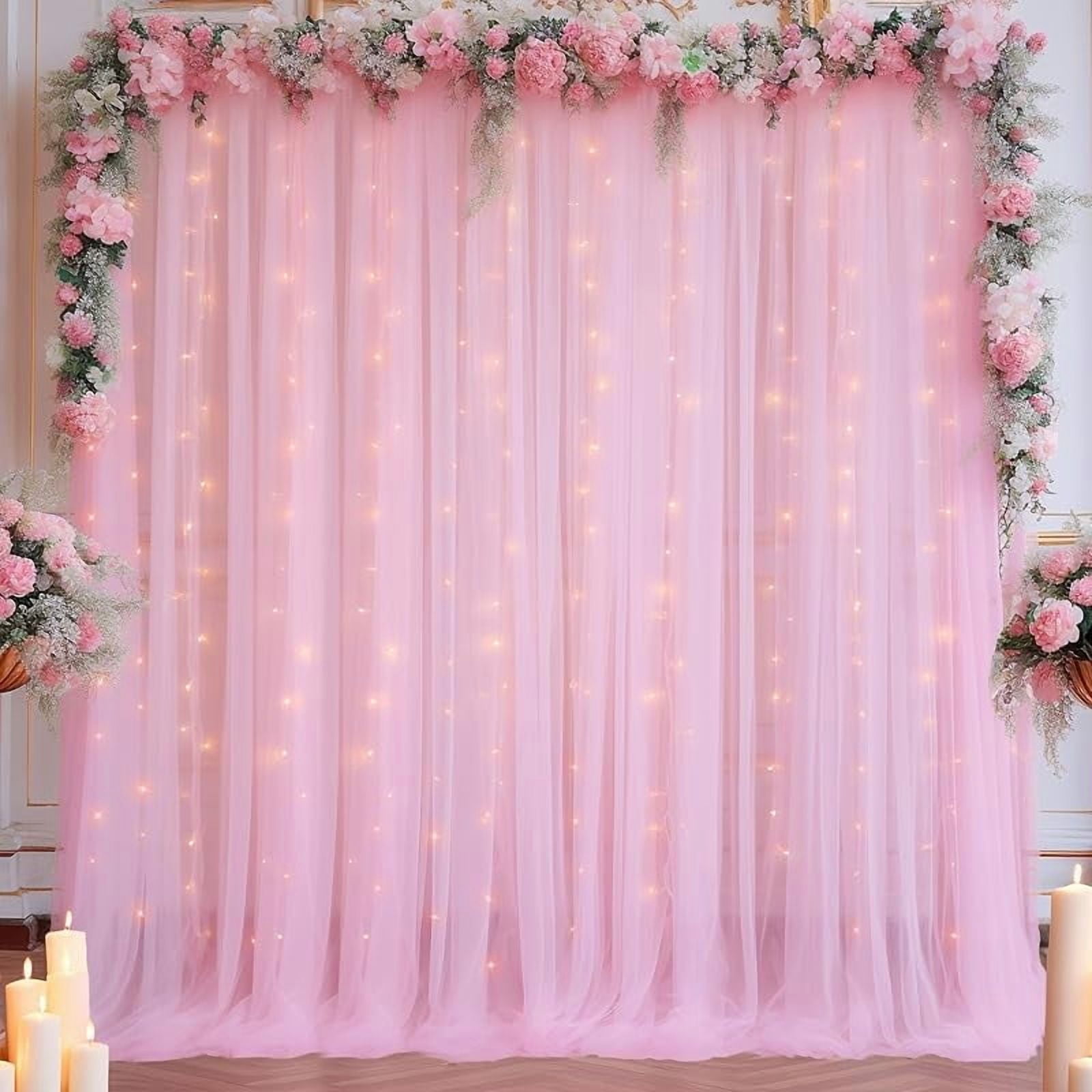 10x10ft Tulle Backdrop Curtain with Lights String for Parites, Sheer ...