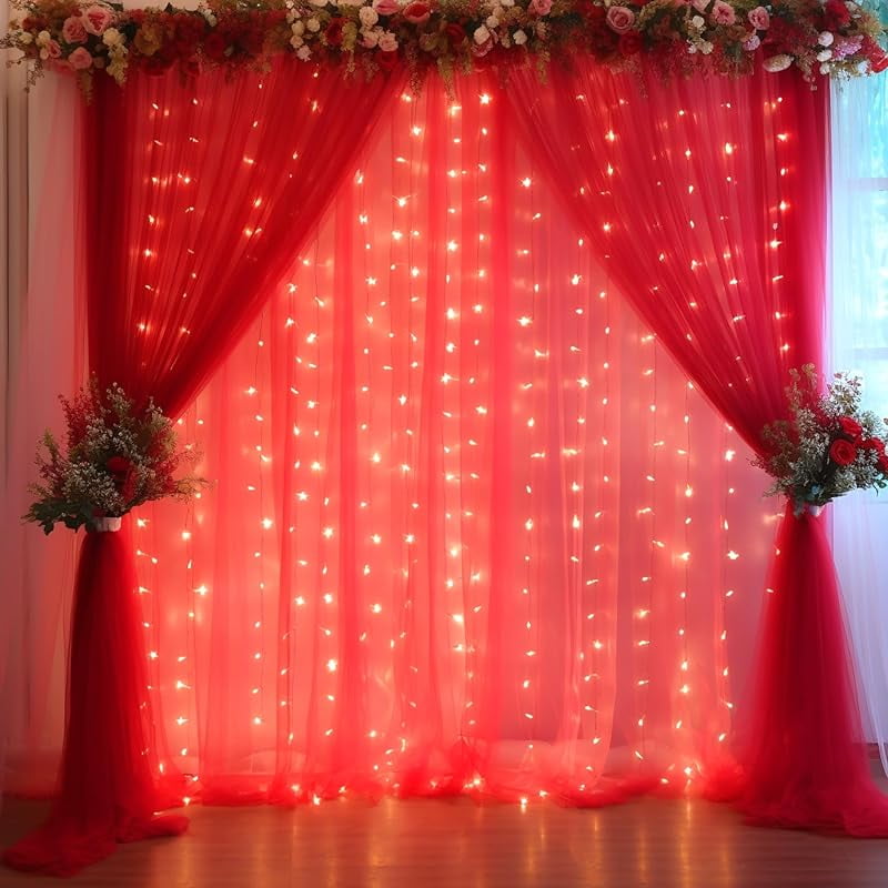 10x10ft White Tulle Backdrop Curtain with Lights String for Parites ...
