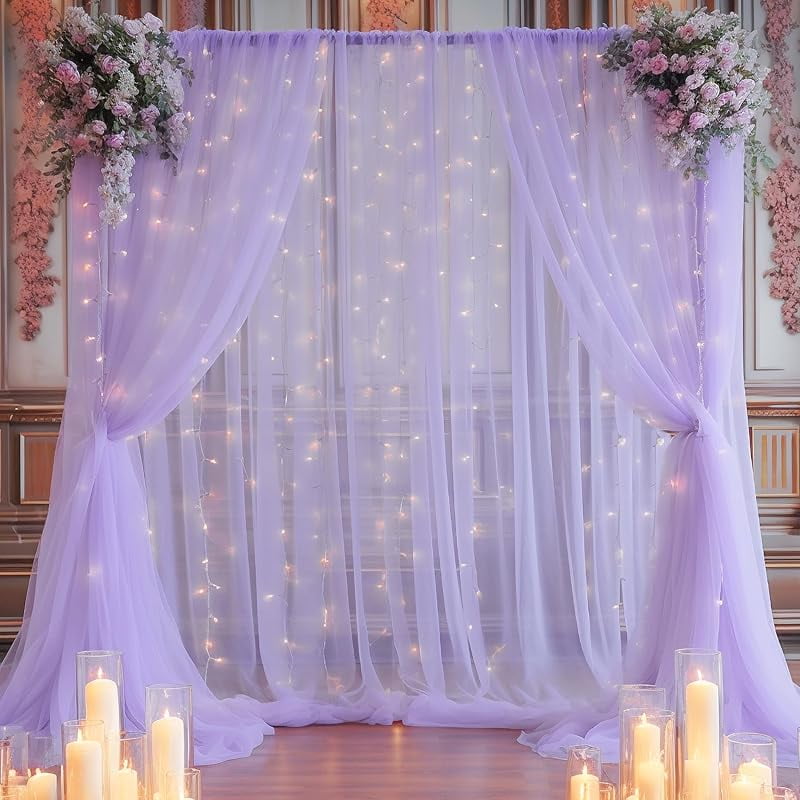 10x10ft White Tulle Backdrop Curtain with Lights String for Parites ...