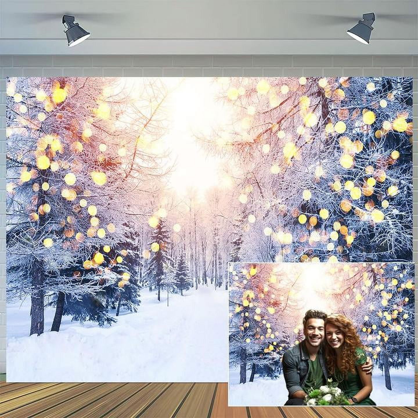 10x10ft Winter Snow Scene Backdrop White Snow Covered Trees Pathway in ...