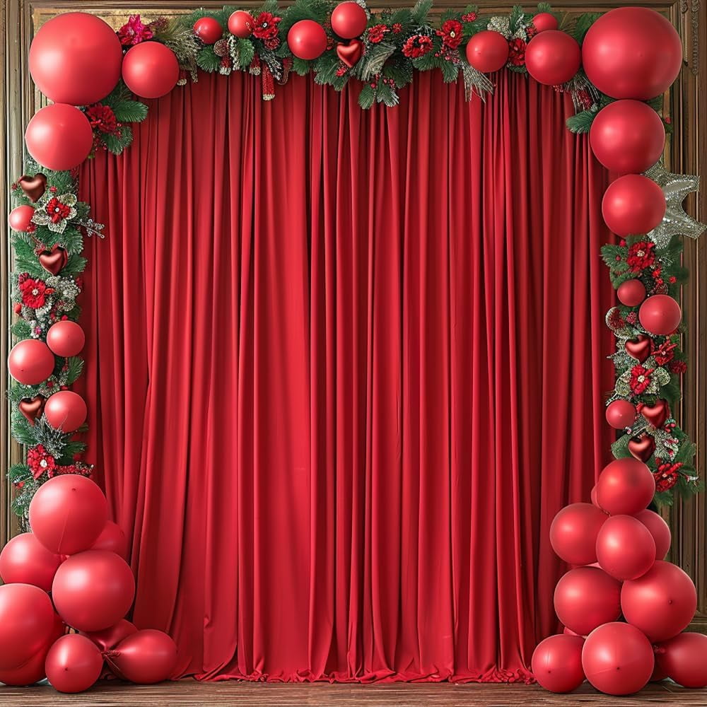 10x10ft Wrinkle Free Red Backdrop Curtain for Parties Soft Fabric ...