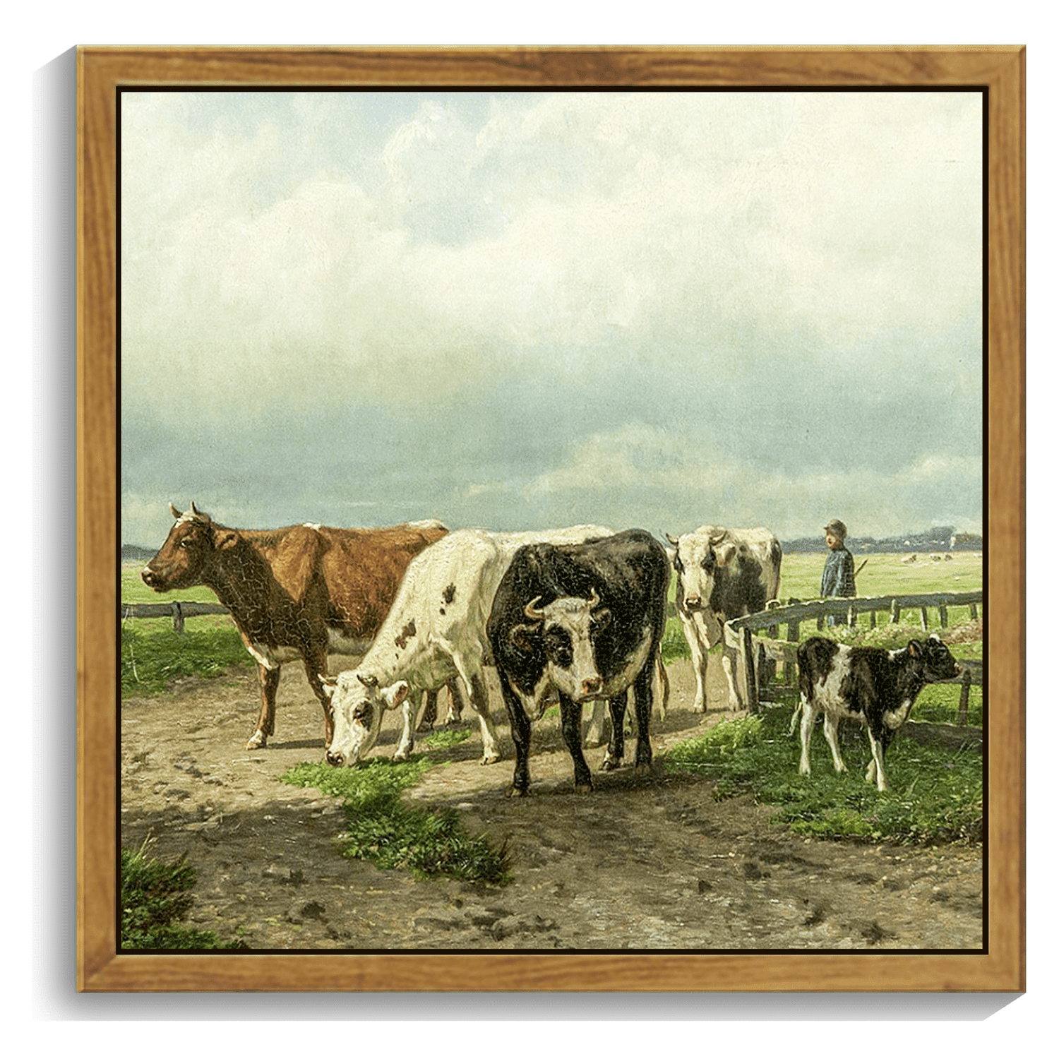 10x10in Natural Framed Cow Farm Landscape Framed Wall Art Dairy Cattle ...