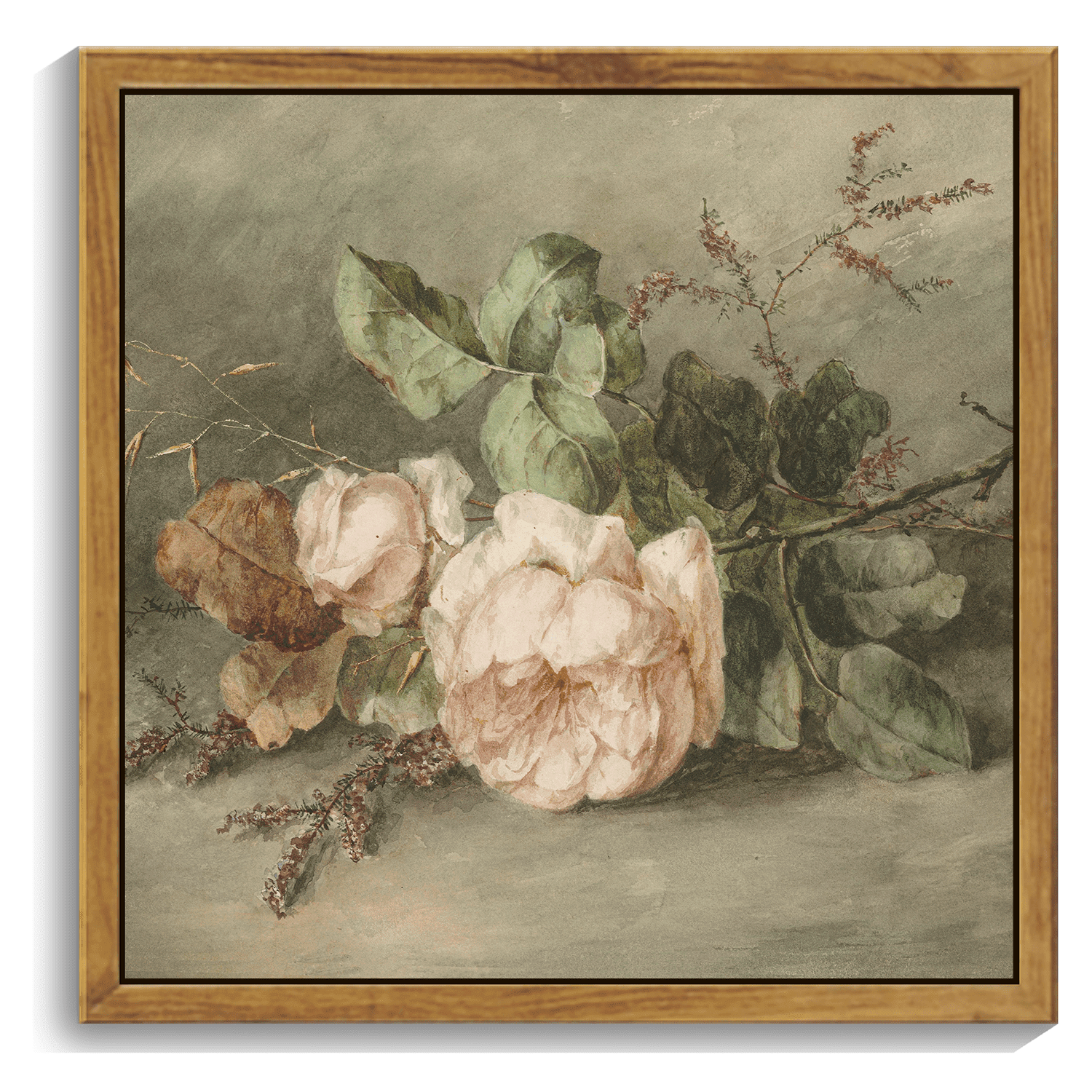 10x10in Natural Framed Floral Framed Wall Art Vintage Classic Retro ...