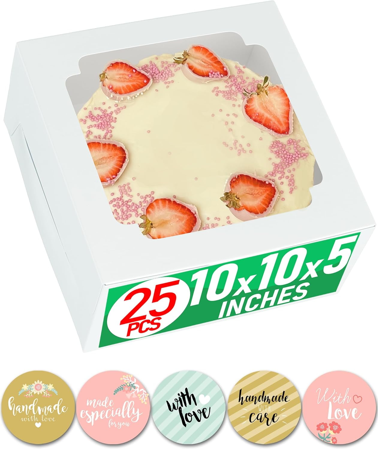10x10x5 Bulk 25 Pcs Cake Boxes 10 Inch with Window Clear Bakery Dessert ...