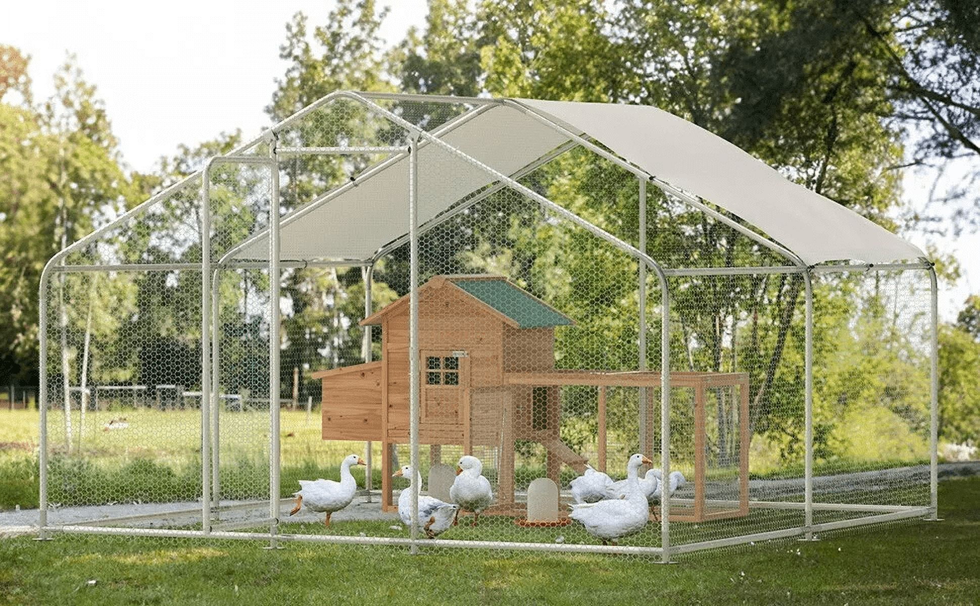 10x10x6.6 ft Walk-In Metal Chicken Run & 80" Wooden Chicken Coop ...