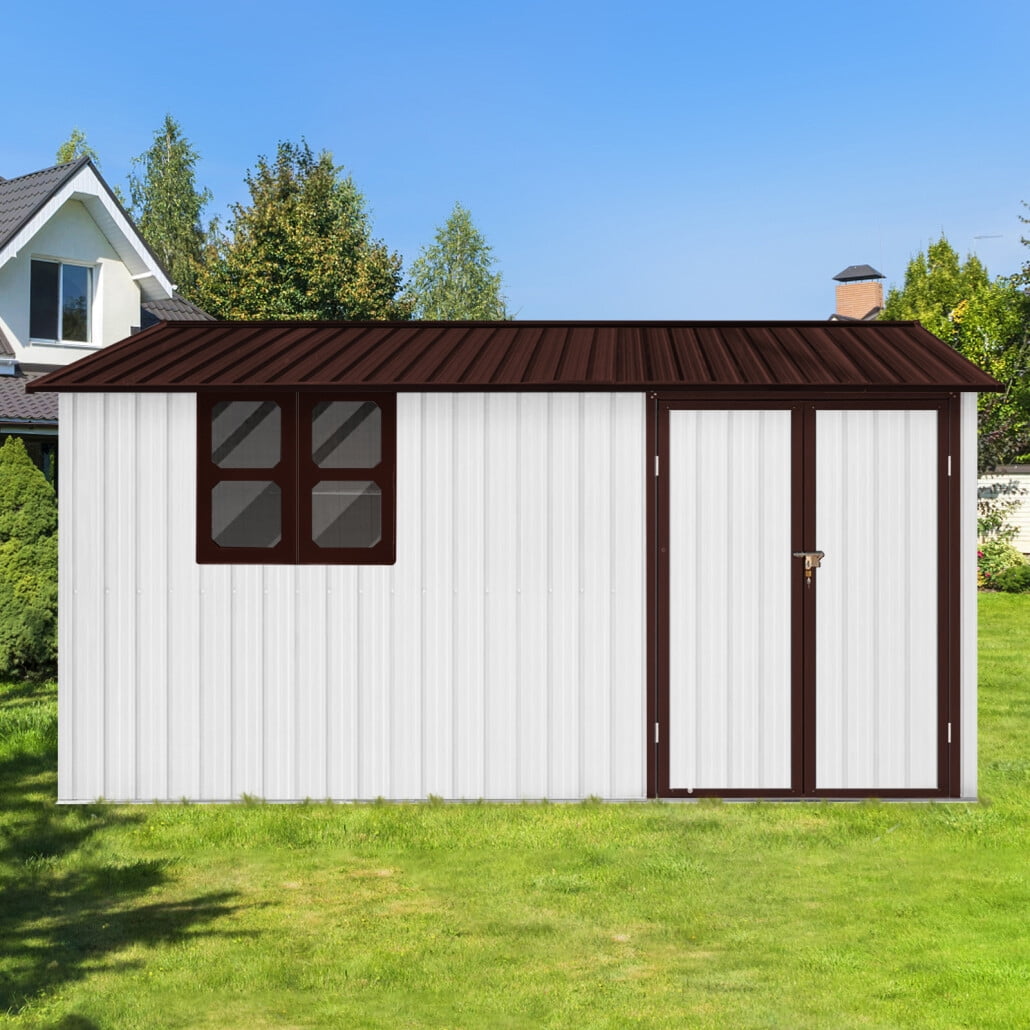 10x12 FT Outdoor Storage Shed, Metal Aluminum Waterproof Tool Shed with ...
