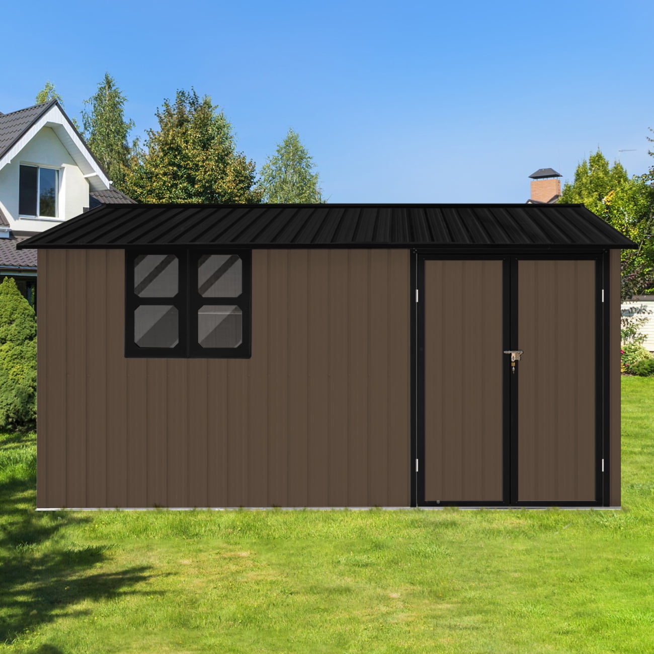 10x12 Ft Outdoor Storage Shed with Window & Vents, Metal Garden Tool ...