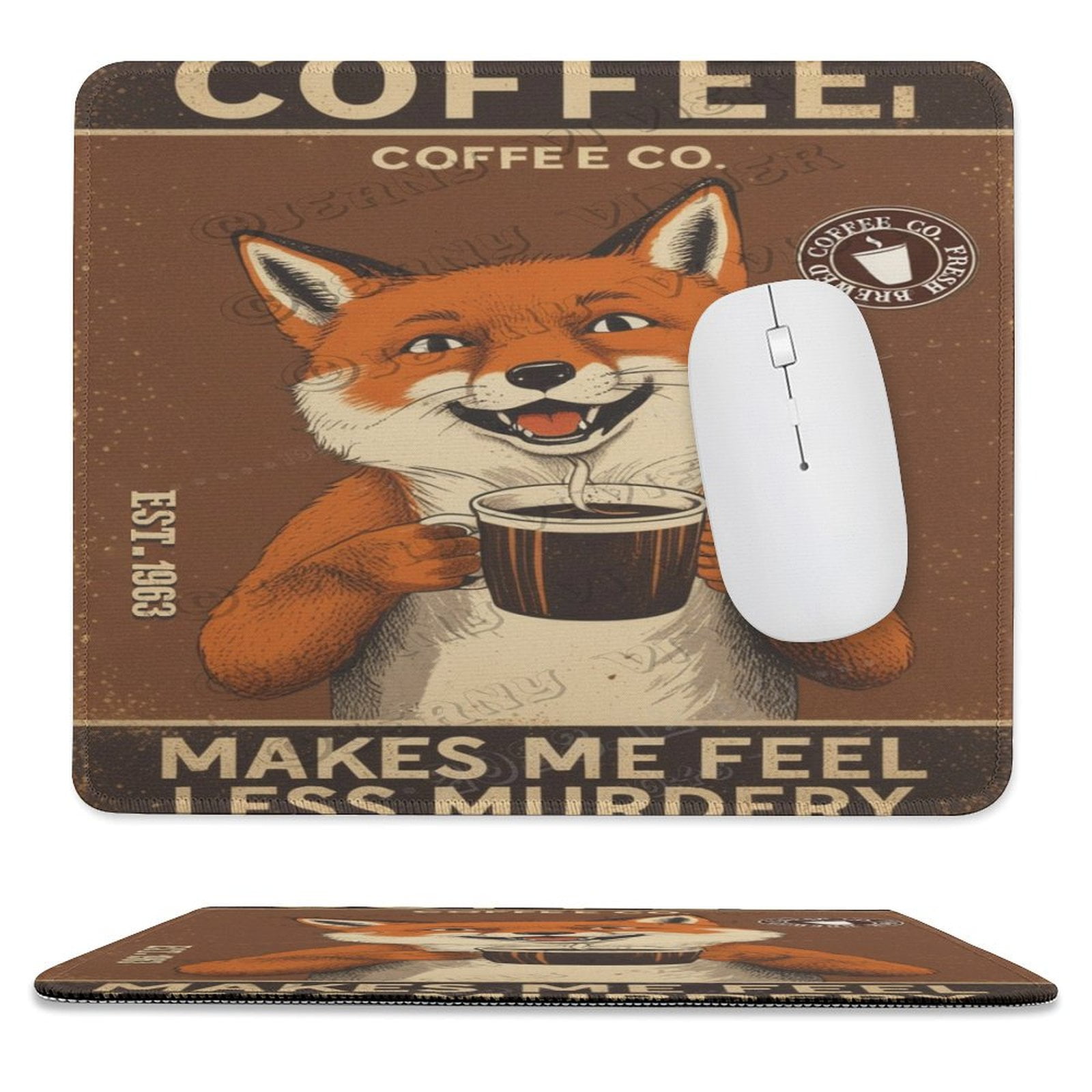 10x12 IN Mouse Pad - Fox With Coffee, Non-Slip Base, Ideal for Gaming ...
