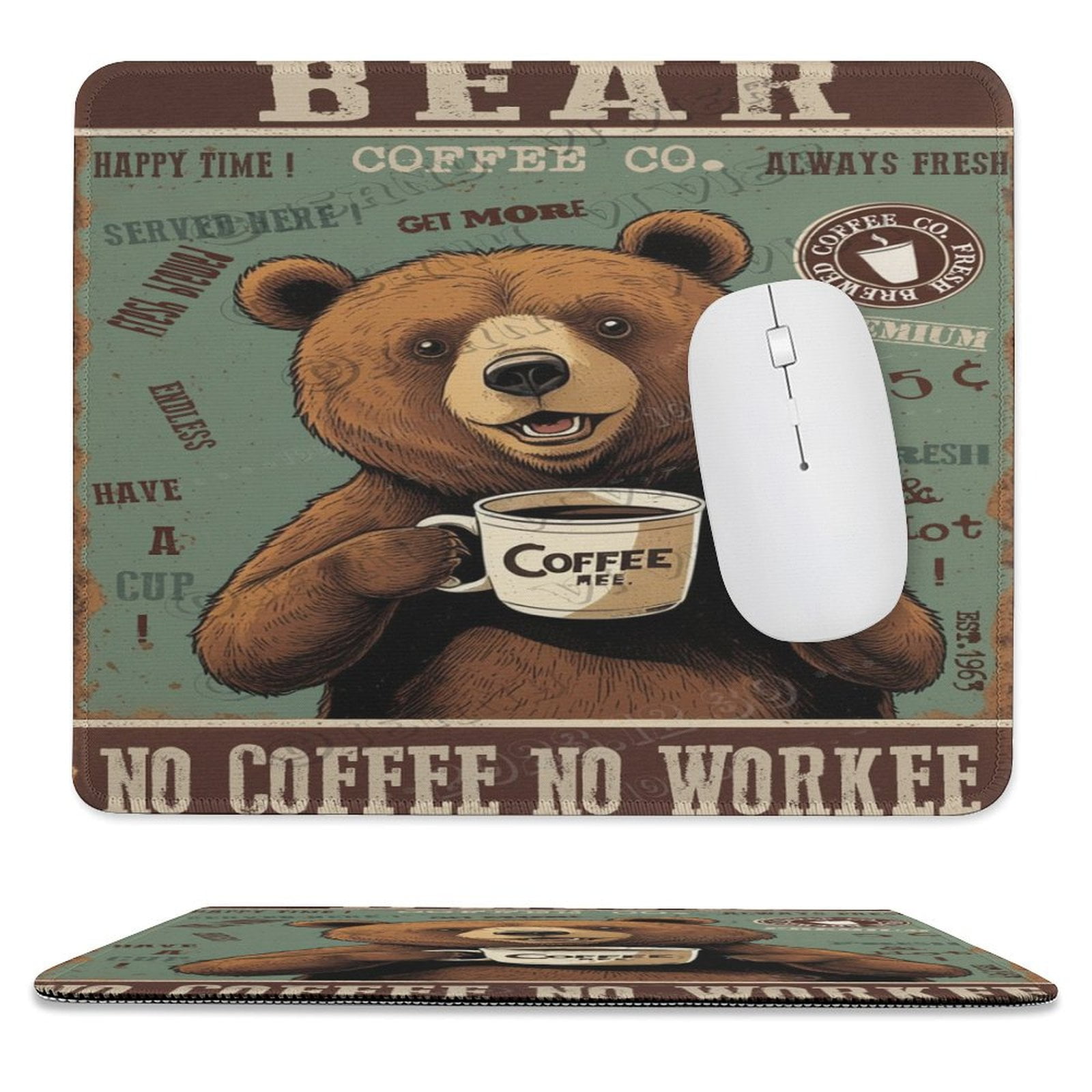 10x12 IN Mouse Pad - Fun Bear Design, Portable and Comfortable, Perfect ...