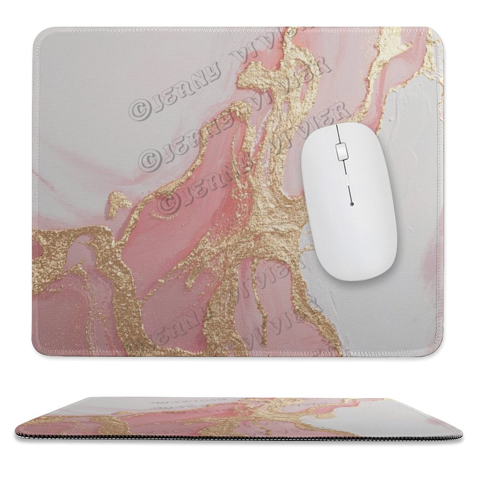 10x12 Inches Pink and Gold Marble Mouse Pad, Non-Slip Base, Stitched ...