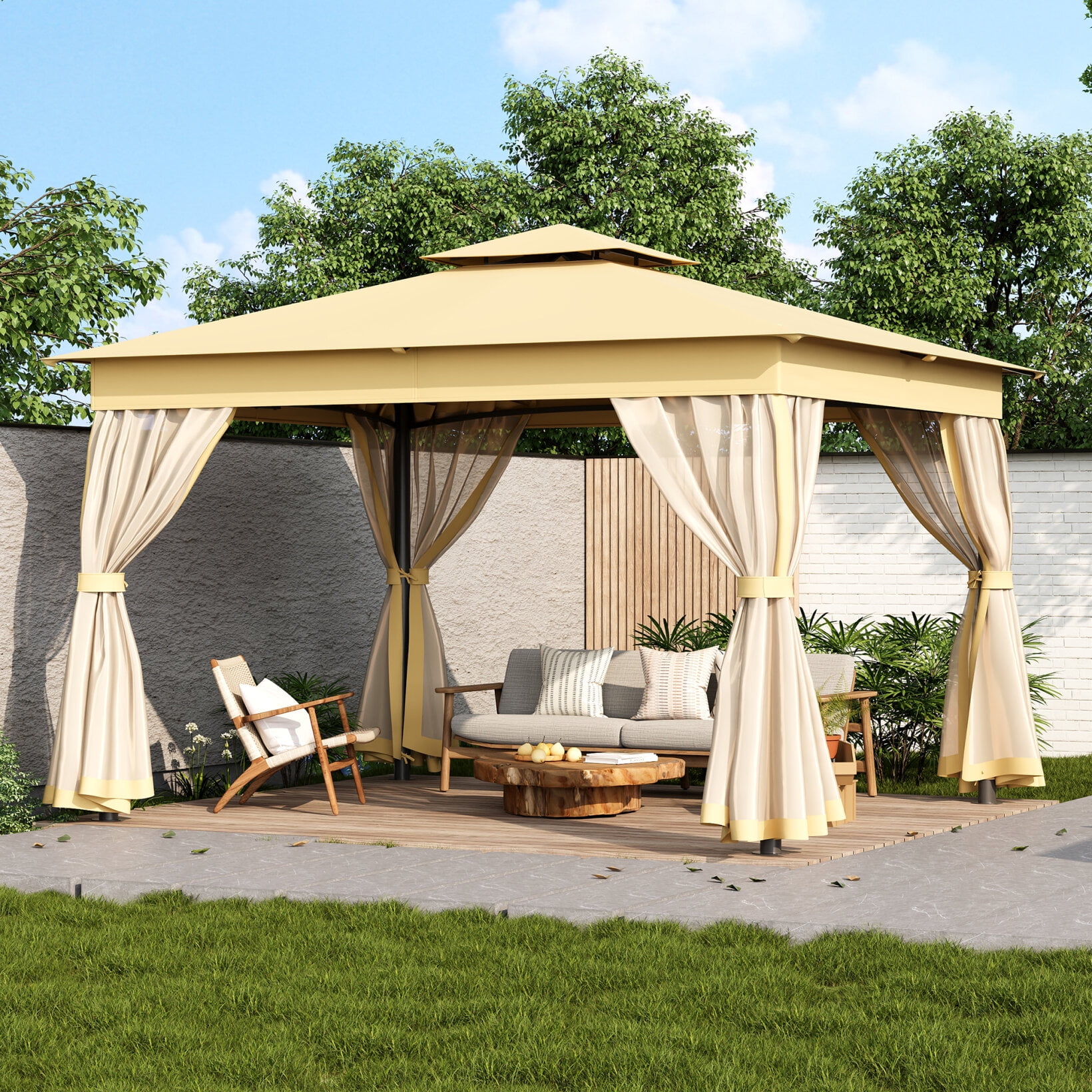 10x12 Outdoor Gazebo Tent with Netting, Patio Sun Shade Canopy Tent ...